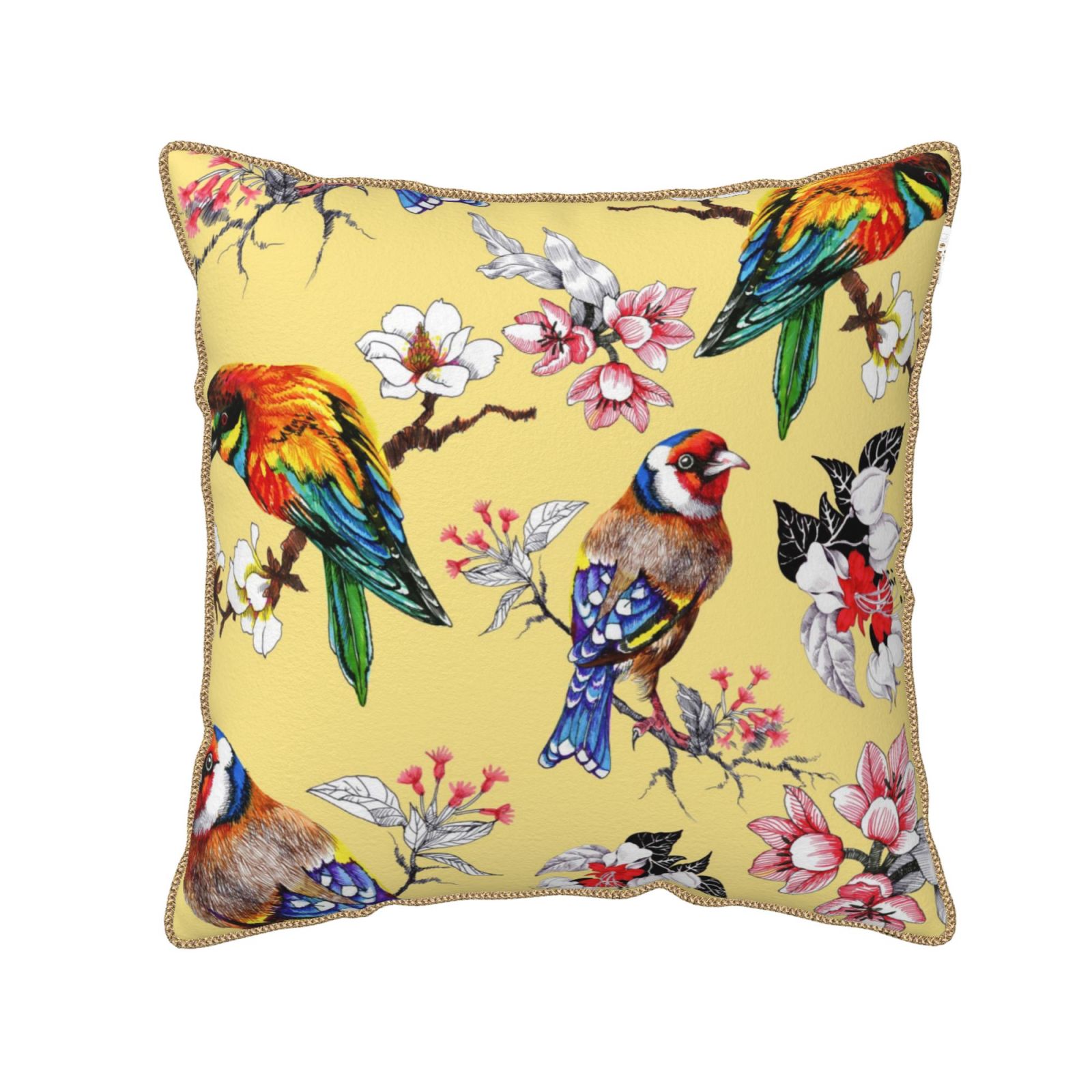 Kll Birds And Flowers Decorative Throw Pillow Covers Velvet Soft For ...