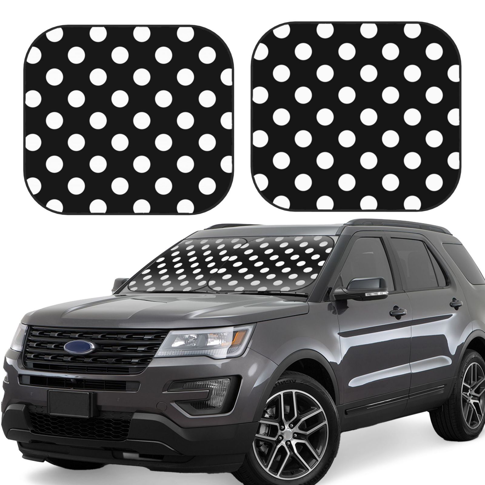 Kll Black And White Polka Dot Windshield Sun Shade 2-Piece Foldable Car ...