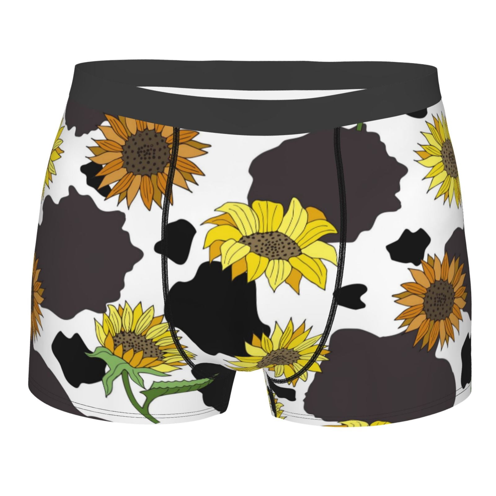 Kll Black Cow Print With Sunflowers Country Men'S Cotton Boxer Briefs ...