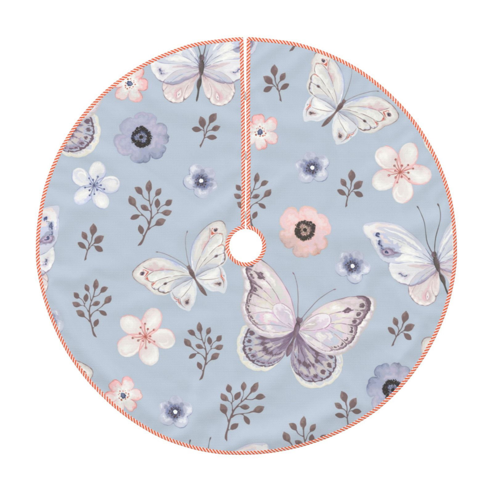 Kll Blue Butterfly Christmas Tree Skirt 48",Party Decorations Farmhouse ...