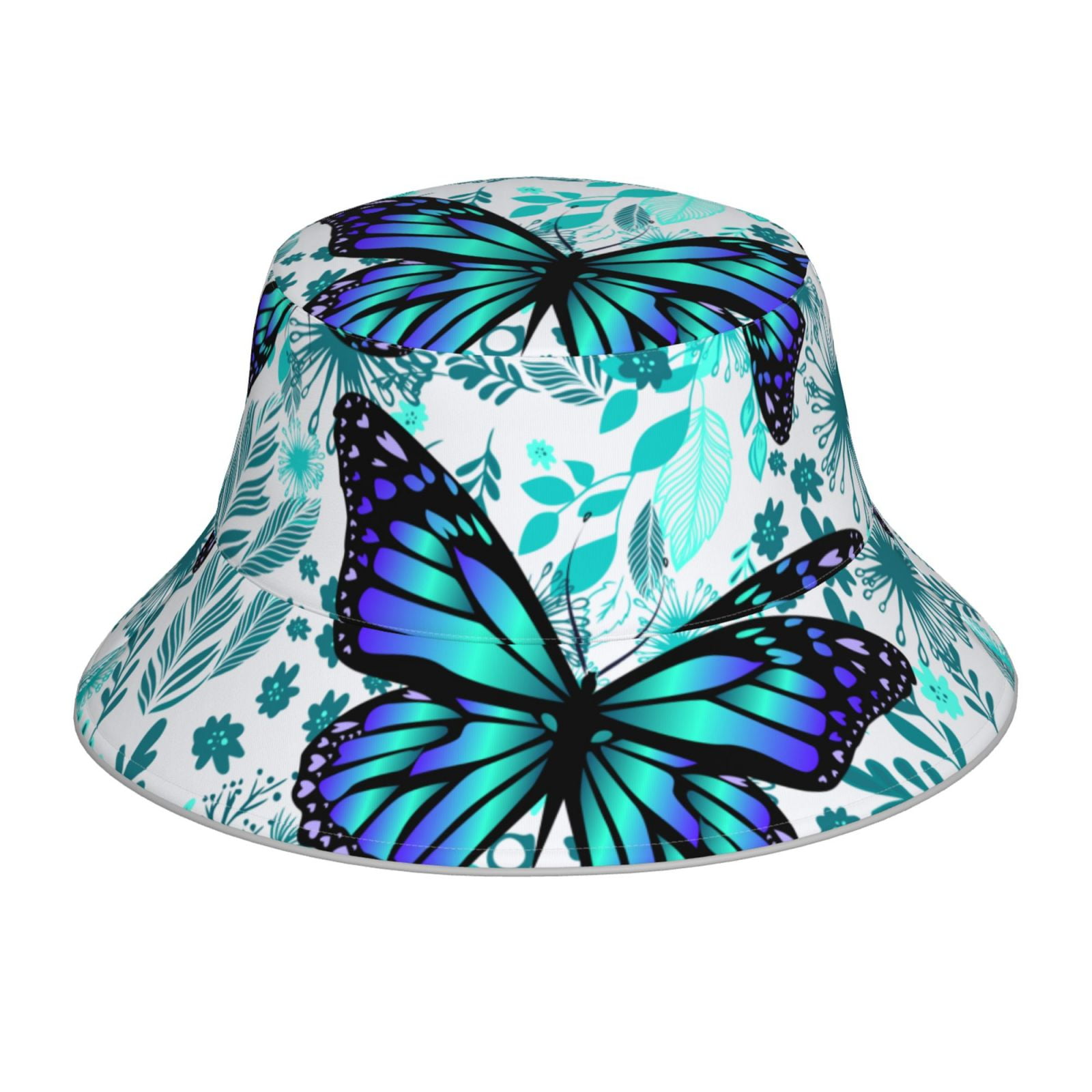 Kll Blue Floral With Butterflies Bucket Hat For Women Men Packable ...