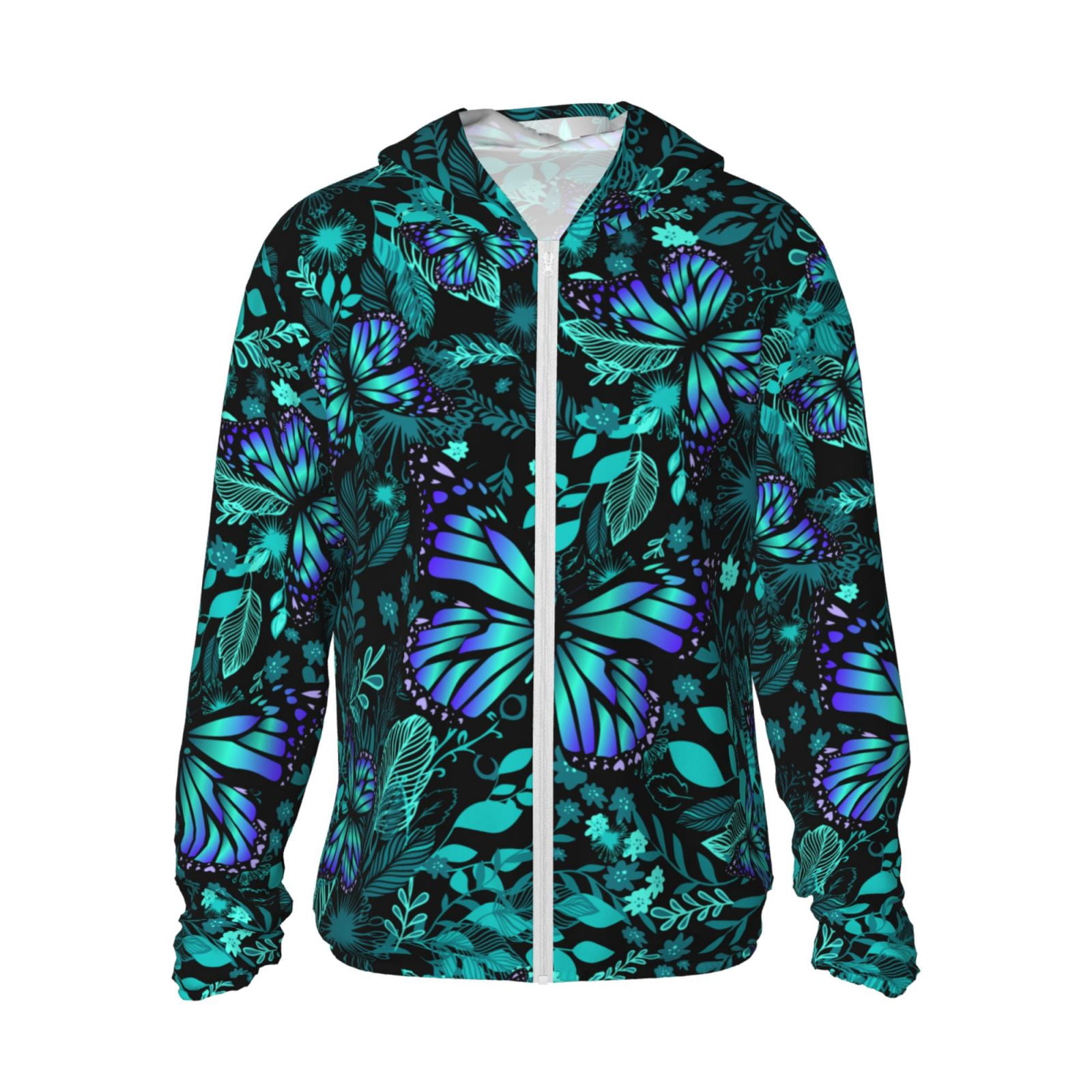 Kll Blue Floral With Butterflies Print Men'S Women’s Upf 50+ Sun ...