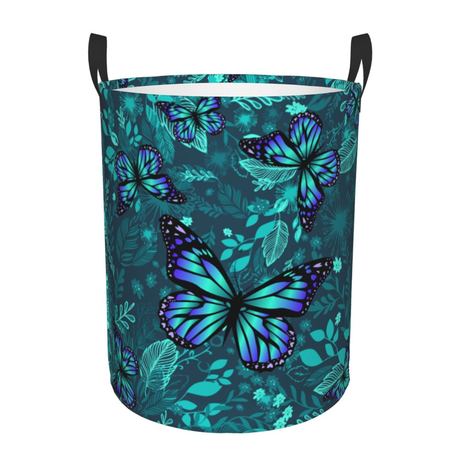 Kll Blue Floral With Butterflies Waterproof Foldable Laundry Hamper ...