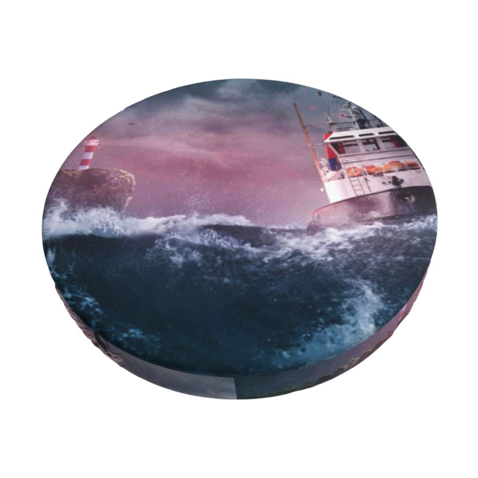 Kll Boat Lighthouse Storm Waves Round Bar Chair Cushion Cover 13 Inch ...