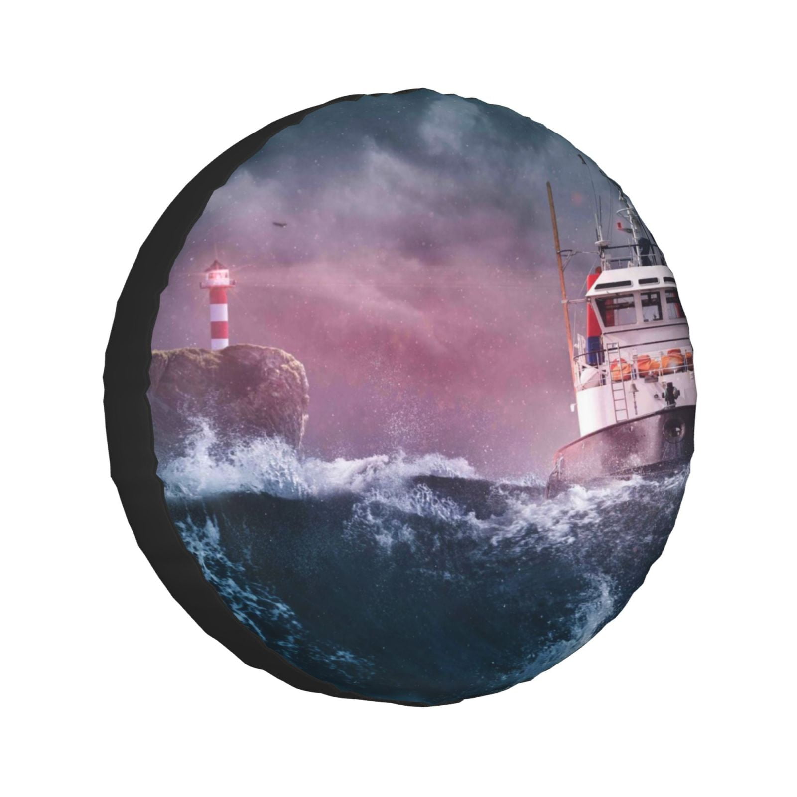 Kll Boat Lighthouse Storm Waves Tire Cover,Universal Wheel Tire Cover ...