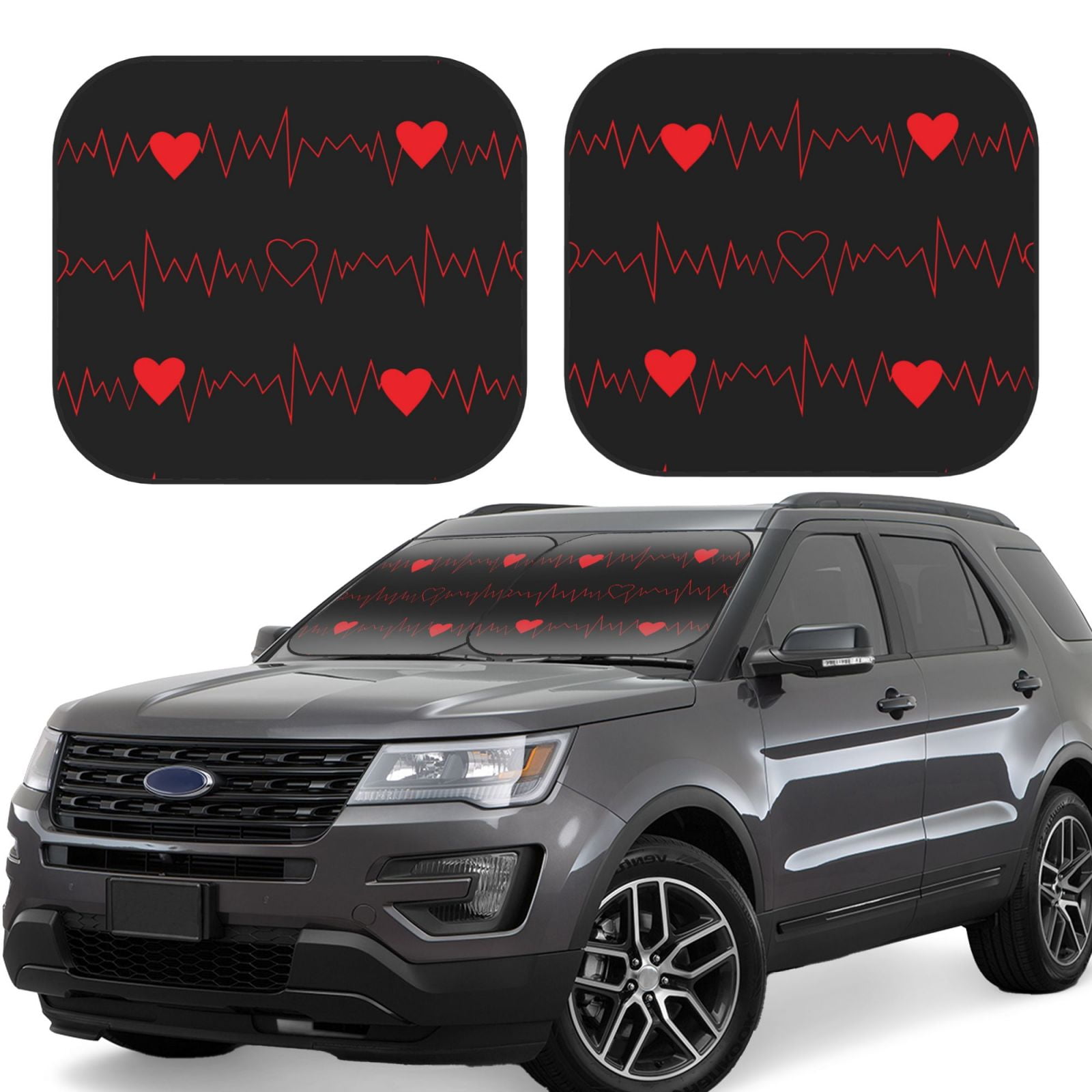 Kll Cardiogram And Heart Windshield Sun Shade 2-Piece Foldable Car ...