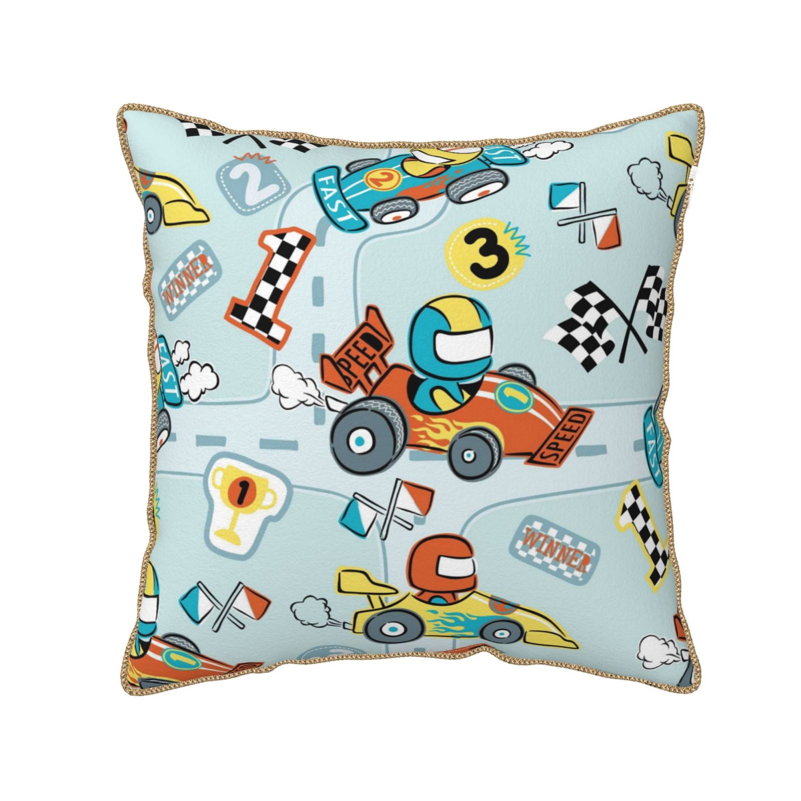 Kll Cartoon Car Racing Decorative Throw Pillow Covers Velvet Soft For ...