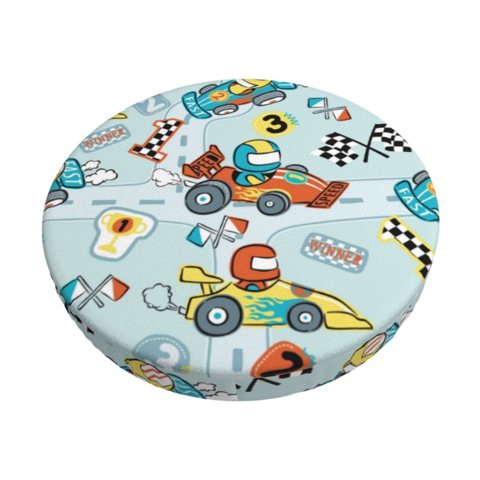 Kll Cartoon Car Racing Round Bar Chair Cushion Cover 13 Inch,Bar Stool ...