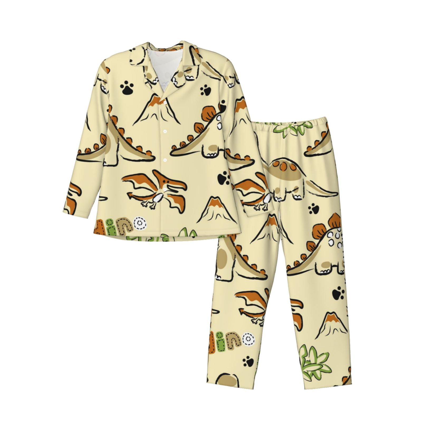 Kll Cartoon Dinosaurs Sleepwear Mens Flannel Pajamas,Long Cotton Pj Set ...