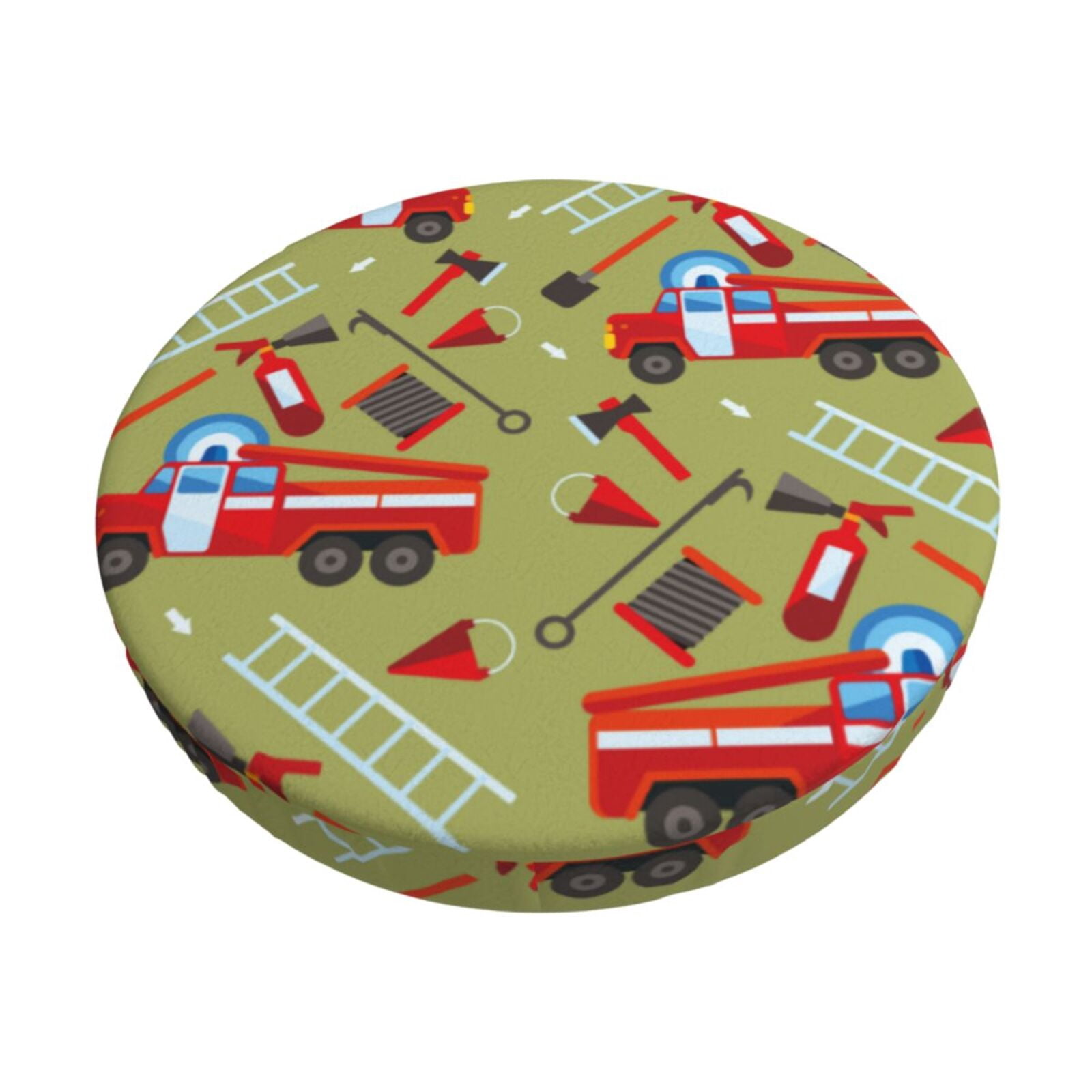 Kll Cartoon Fire Truck Round Bar Chair Cushion Cover 13 Inch,Bar Stool ...