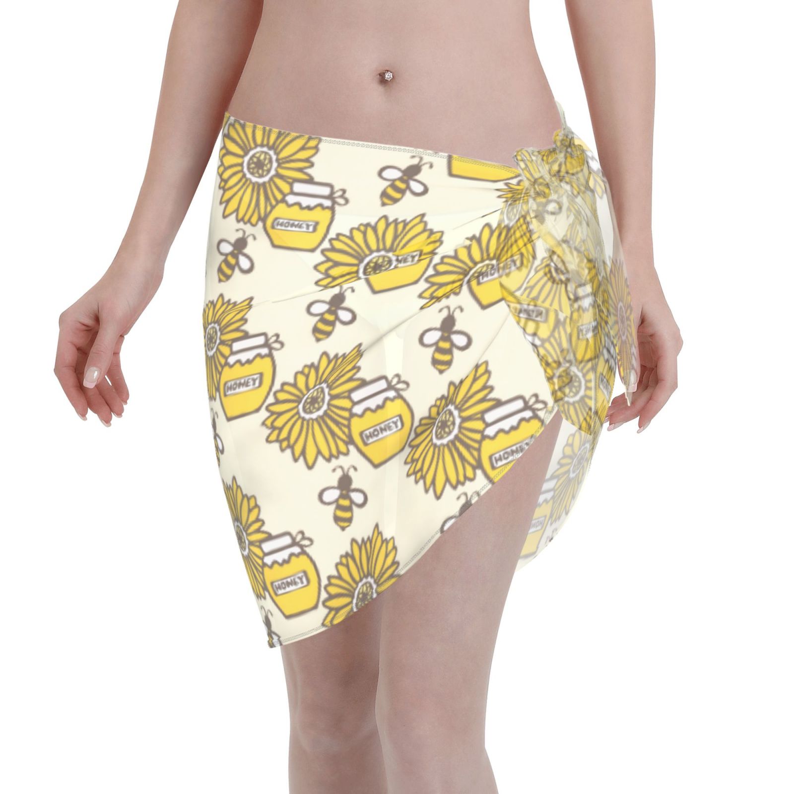 Kll Cartoon Honey Pot Bee Sunflower Print Women'S Sarong Coverups Short ...