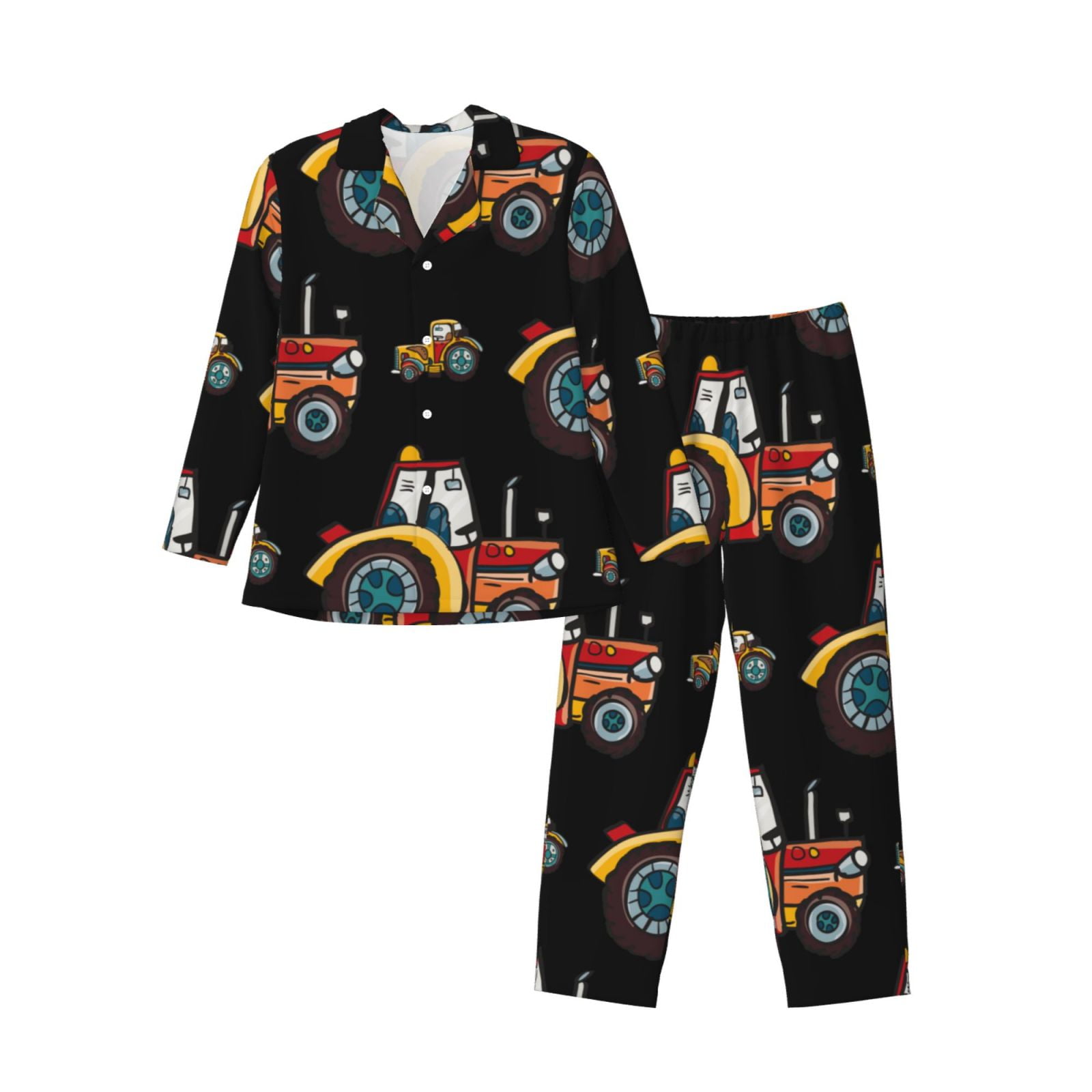 Kll Cartoon Tractor Sleepwear Mens Flannel Pajamas,Long Cotton Pj Set ...