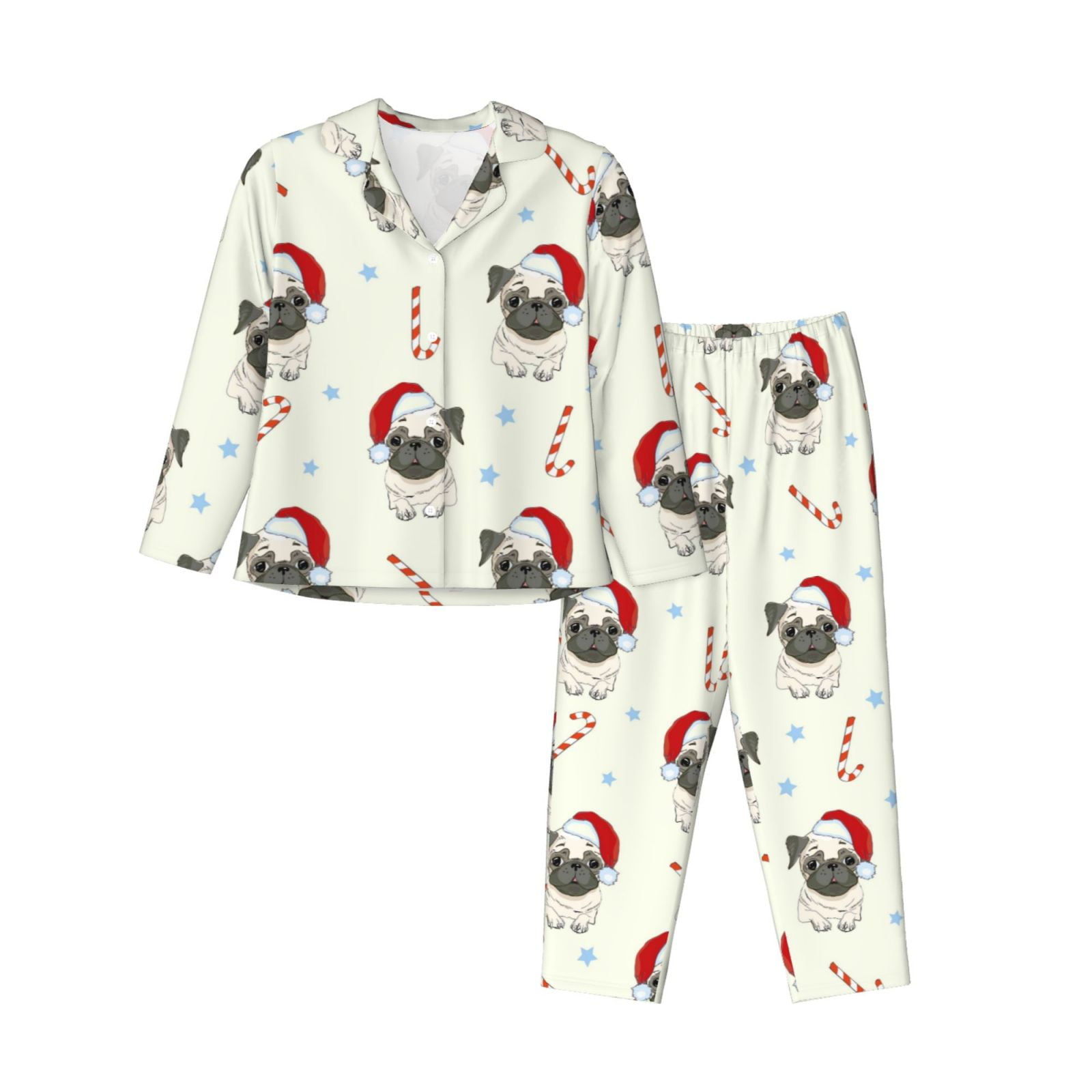 Kll Christmas Pug Dog Print Women'S Long Sleeve Pajamas With Pants ...