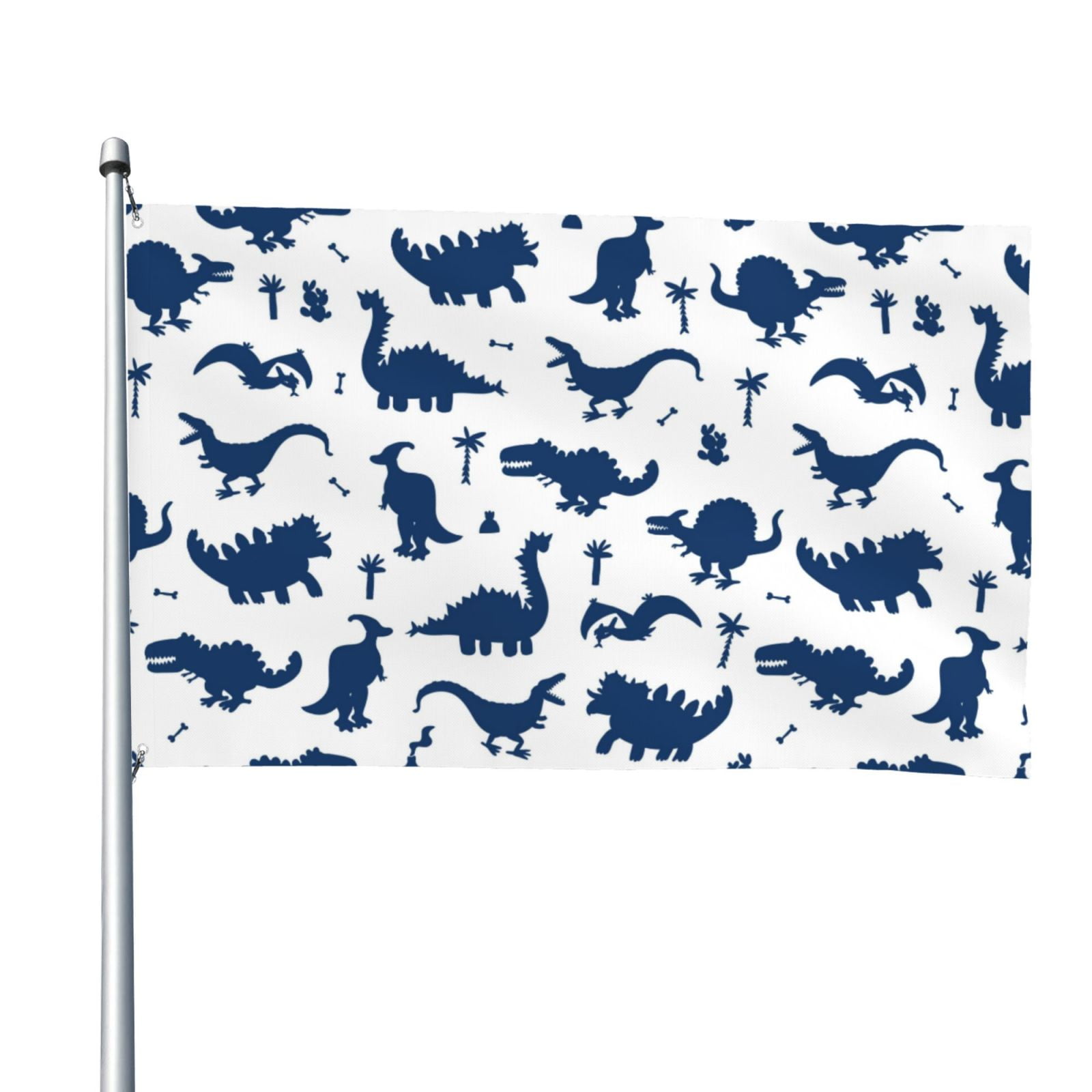 Kll Collection Of Cute Cartoon Dinosaurs Blue Silhouette Pattern Flag ...