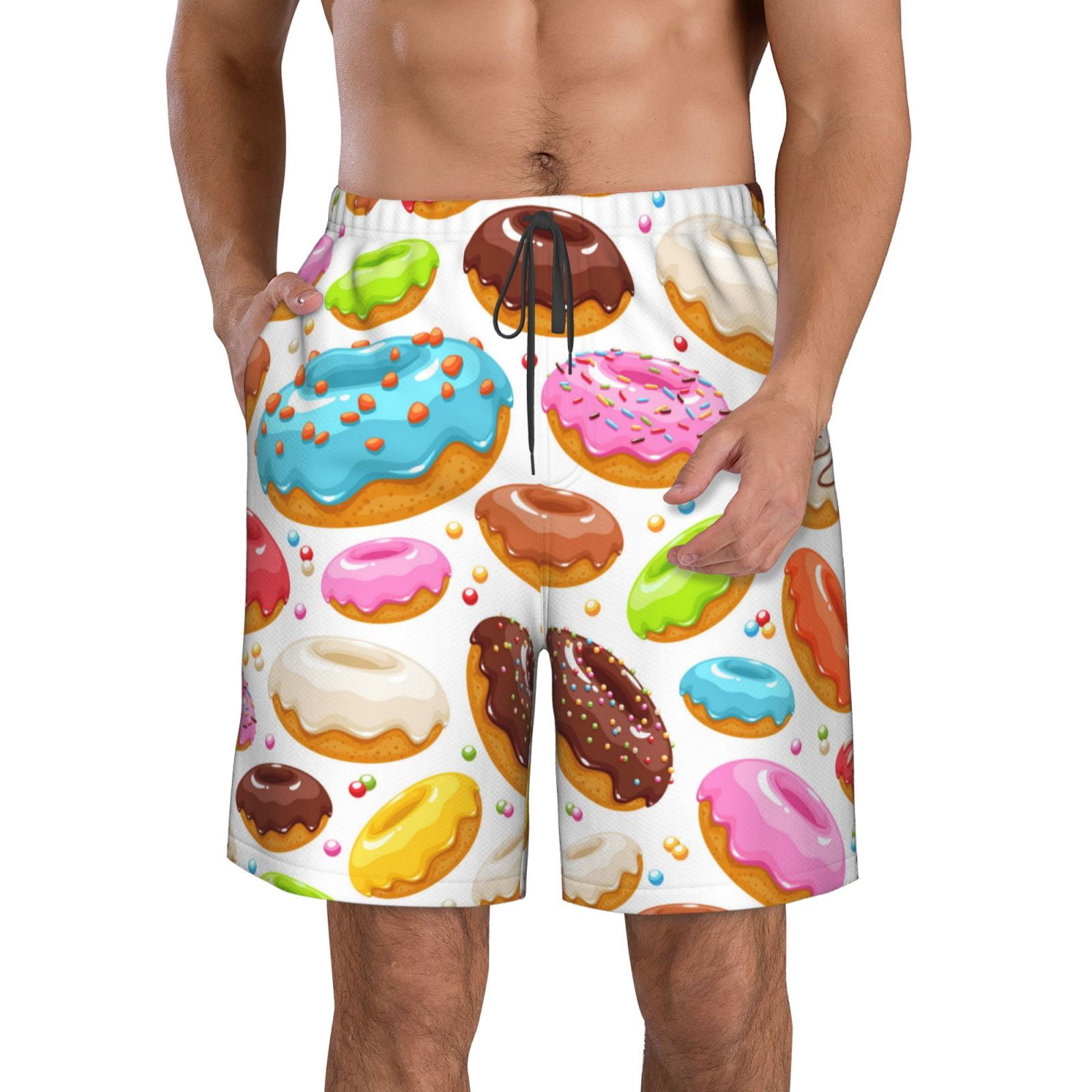 Kll Color Donut Men'S Casual Summer Beach Shorts Hawaiian Shorts With ...