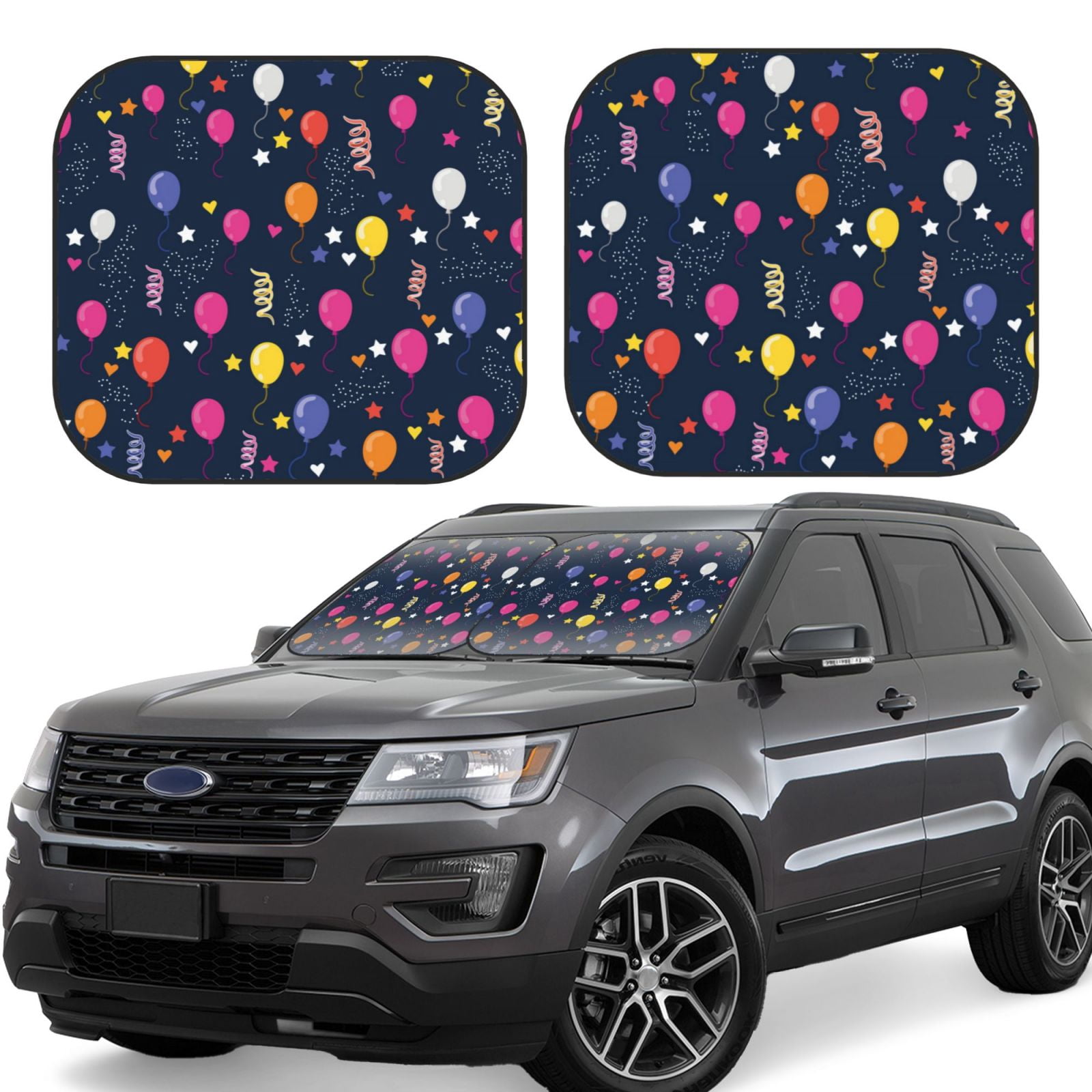 Kll Colored Balloons Windshield Sun Shade 2-Piece Foldable Car Front ...