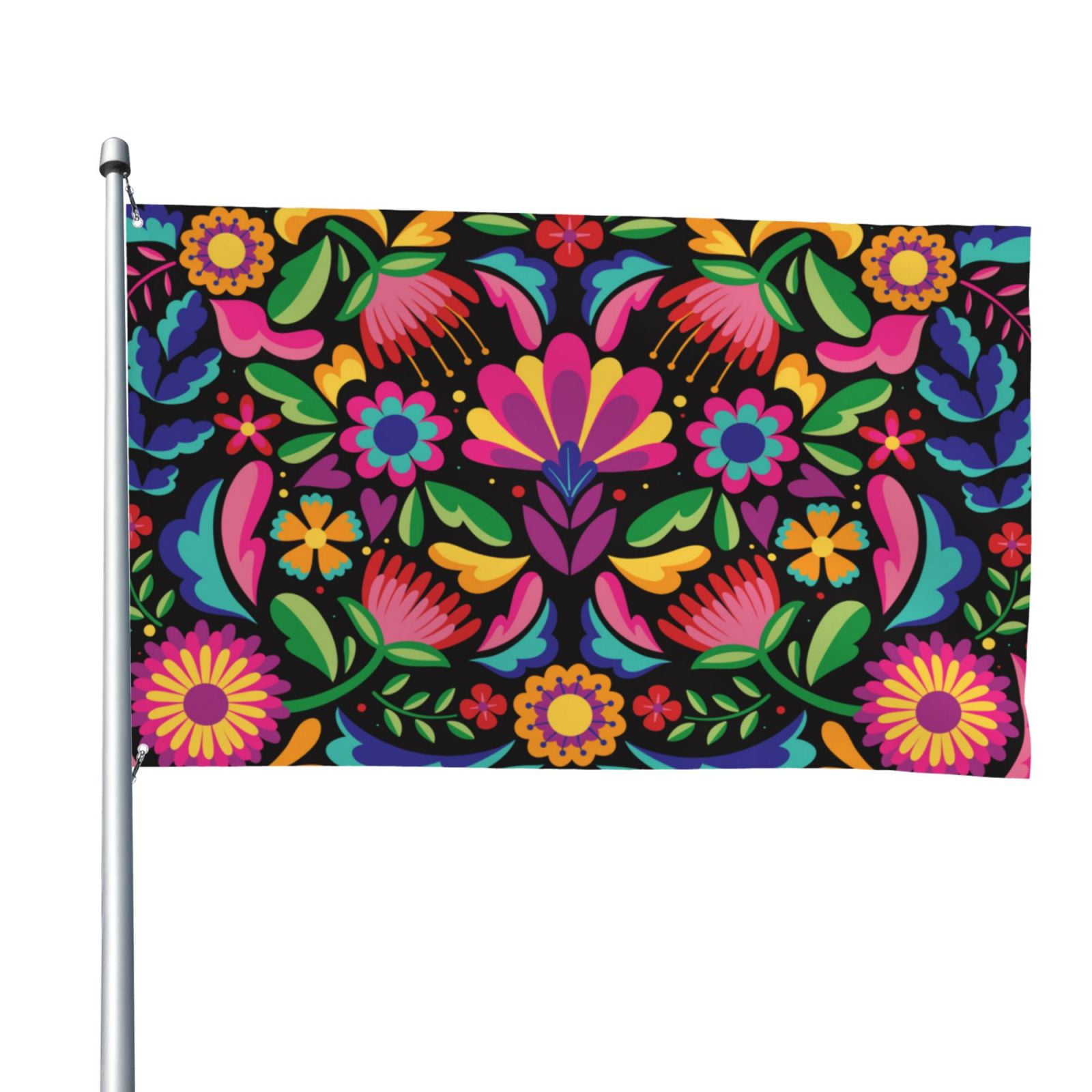 Kll Colorful Floral Embroidery Mexican Flag 4x6 Ft Parade Party Flag ...
