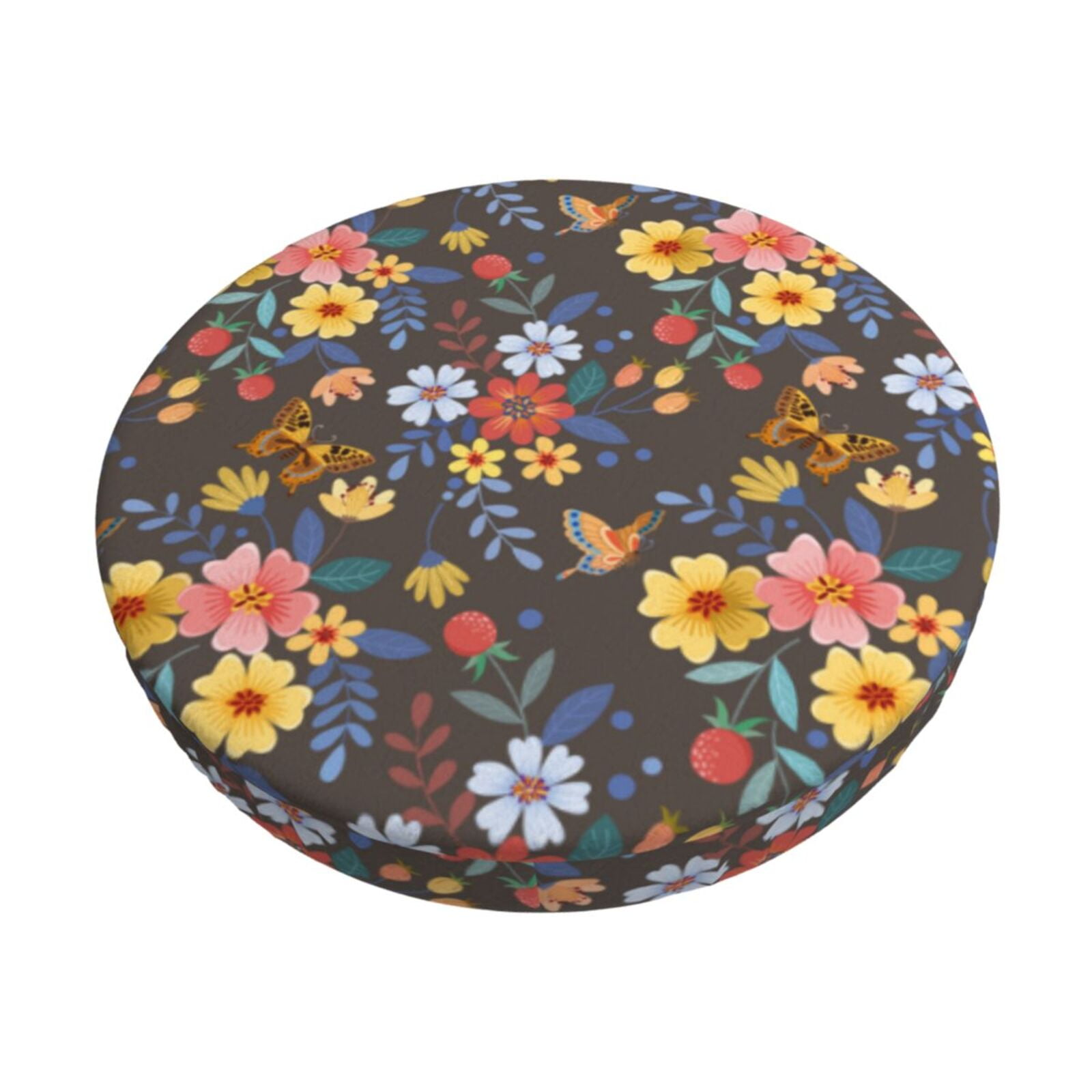 Kll Colorful Flowers With Butterfly Round Bar Chair Cushion Cover 12 ...