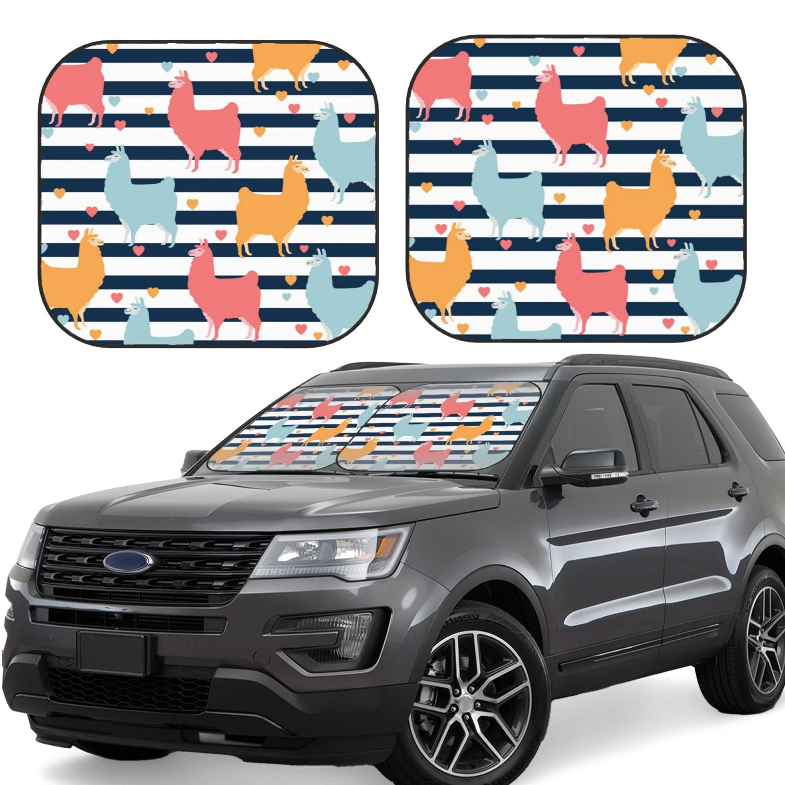 Kll Colorful Llama Windshield Sun Shade 2-Piece Foldable Car Front ...