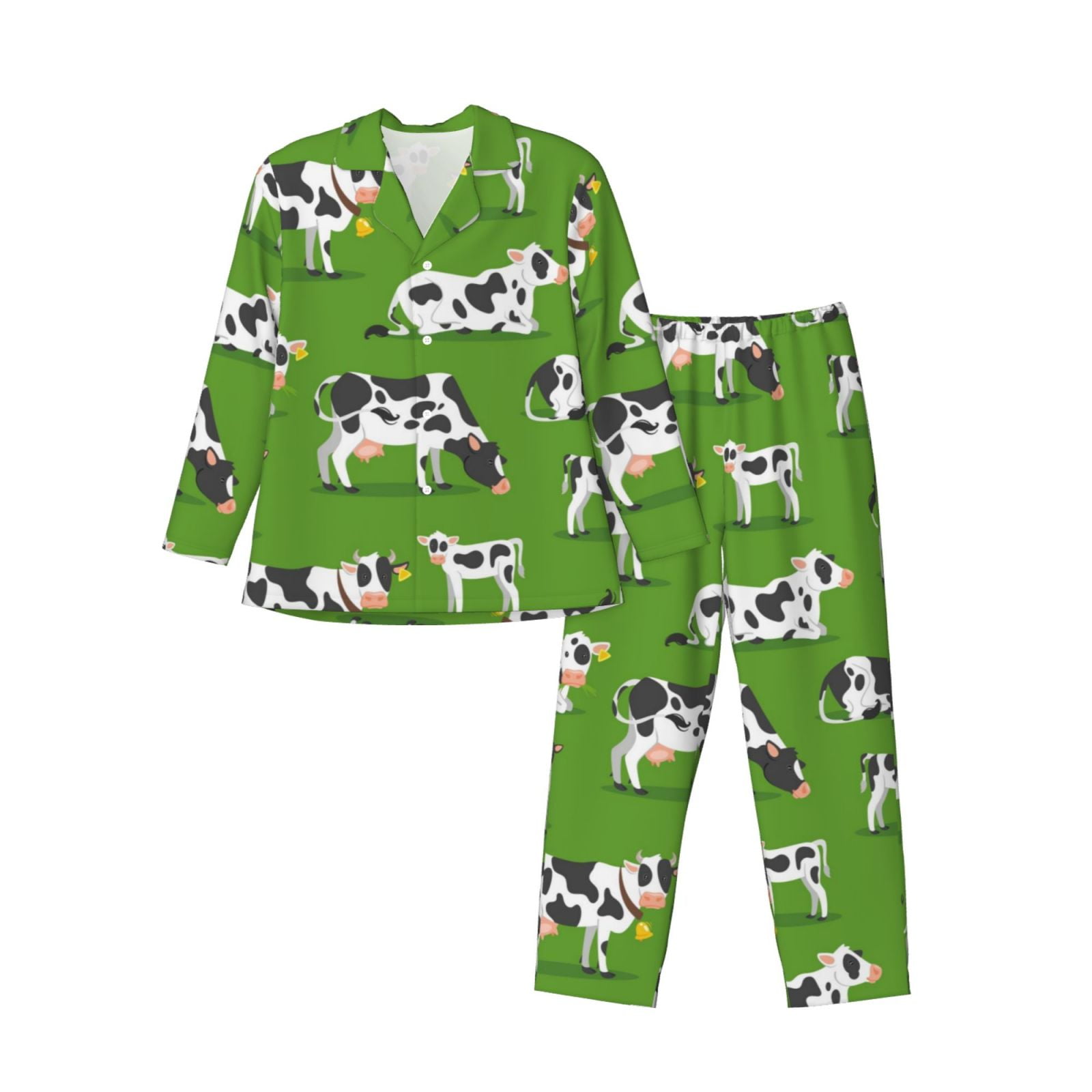 Kll Cows With Calfs Green Sleepwear Mens Flannel Pajamas,Long Cotton Pj ...