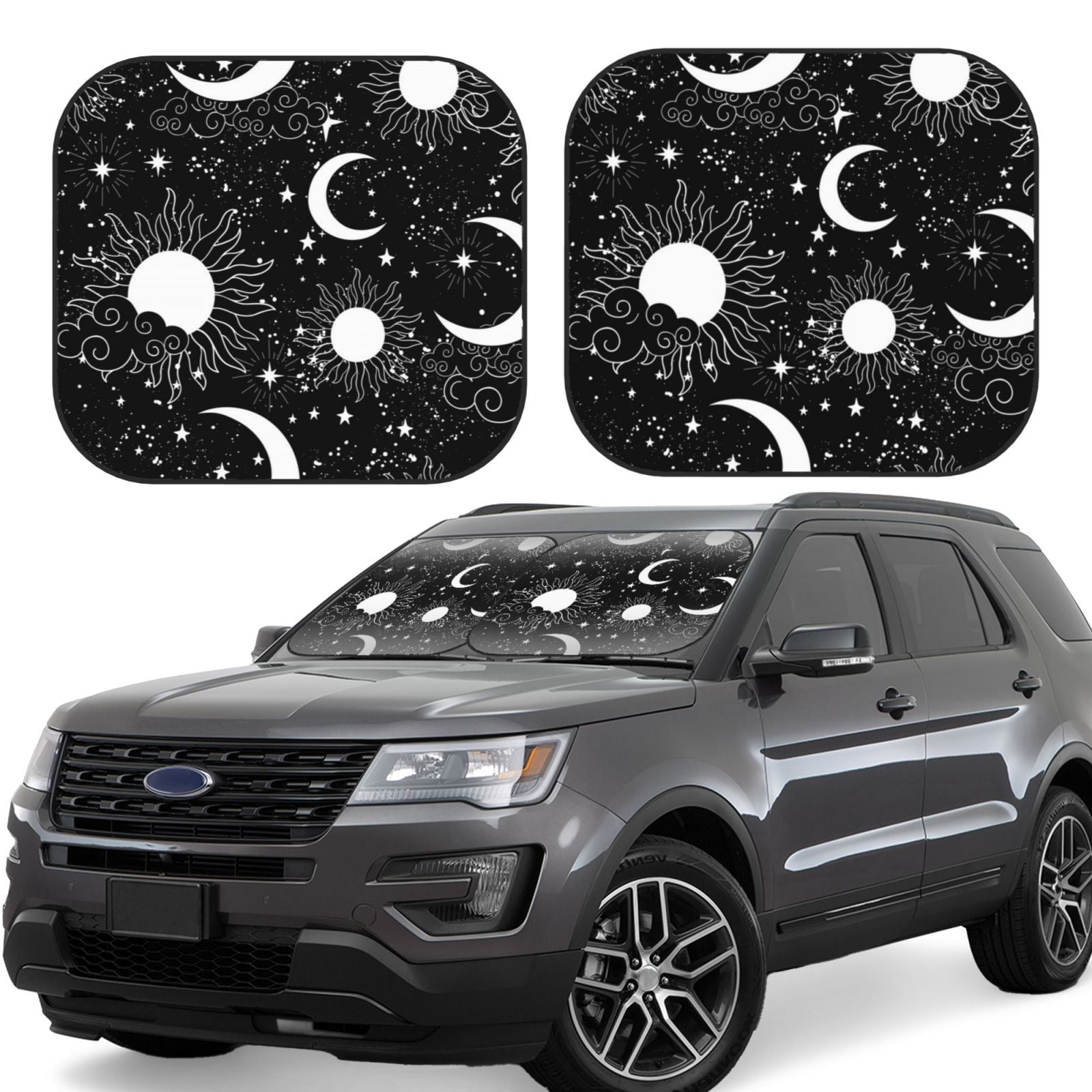 Kll Crescent And Stars Windshield Sun Shade 2-Piece Foldable Car Front ...