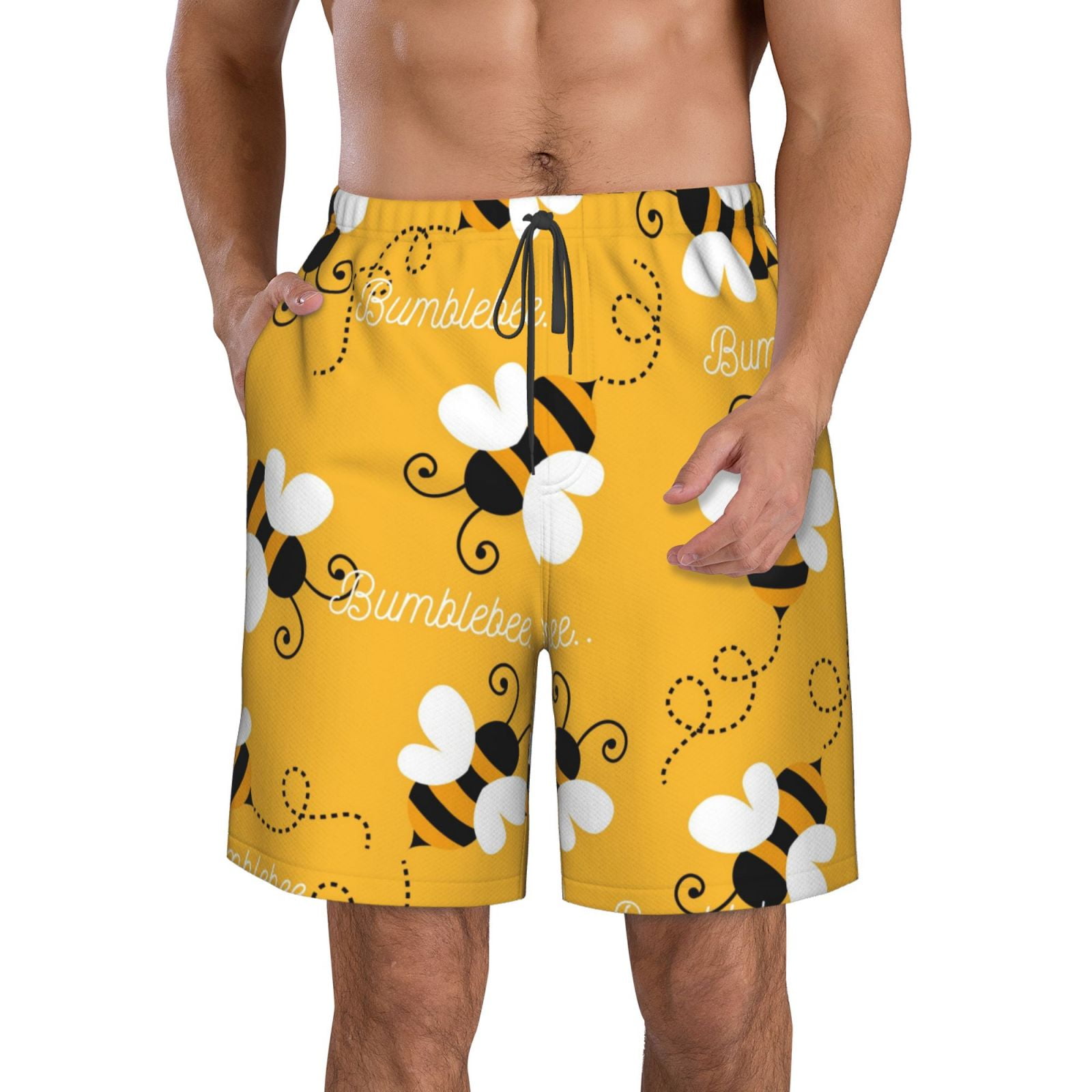 Kll Cute Bee Butterfly Yelllow Men'S Casual Summer Beach Shorts ...