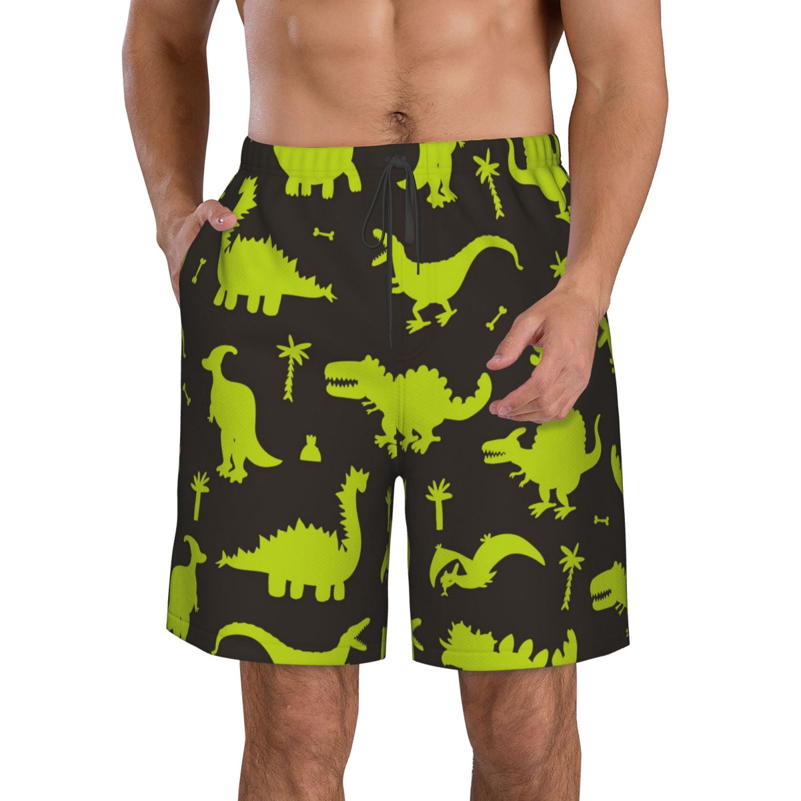 Kll Cute Cartoon Dinosaurs Green Silhouette Pattern Men'S Casual Summer ...