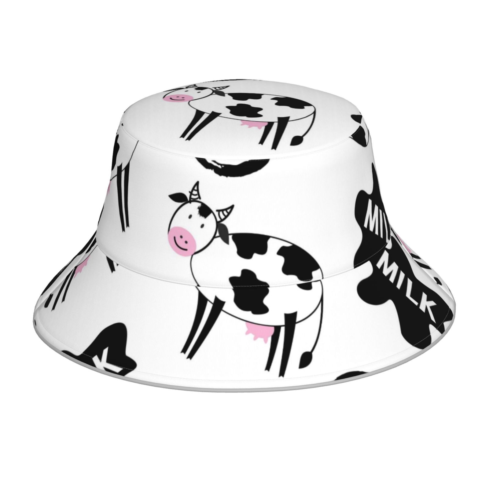 Kll Cute Cow And Milk Stains Bucket Hat For Women Men Packable Travel ...