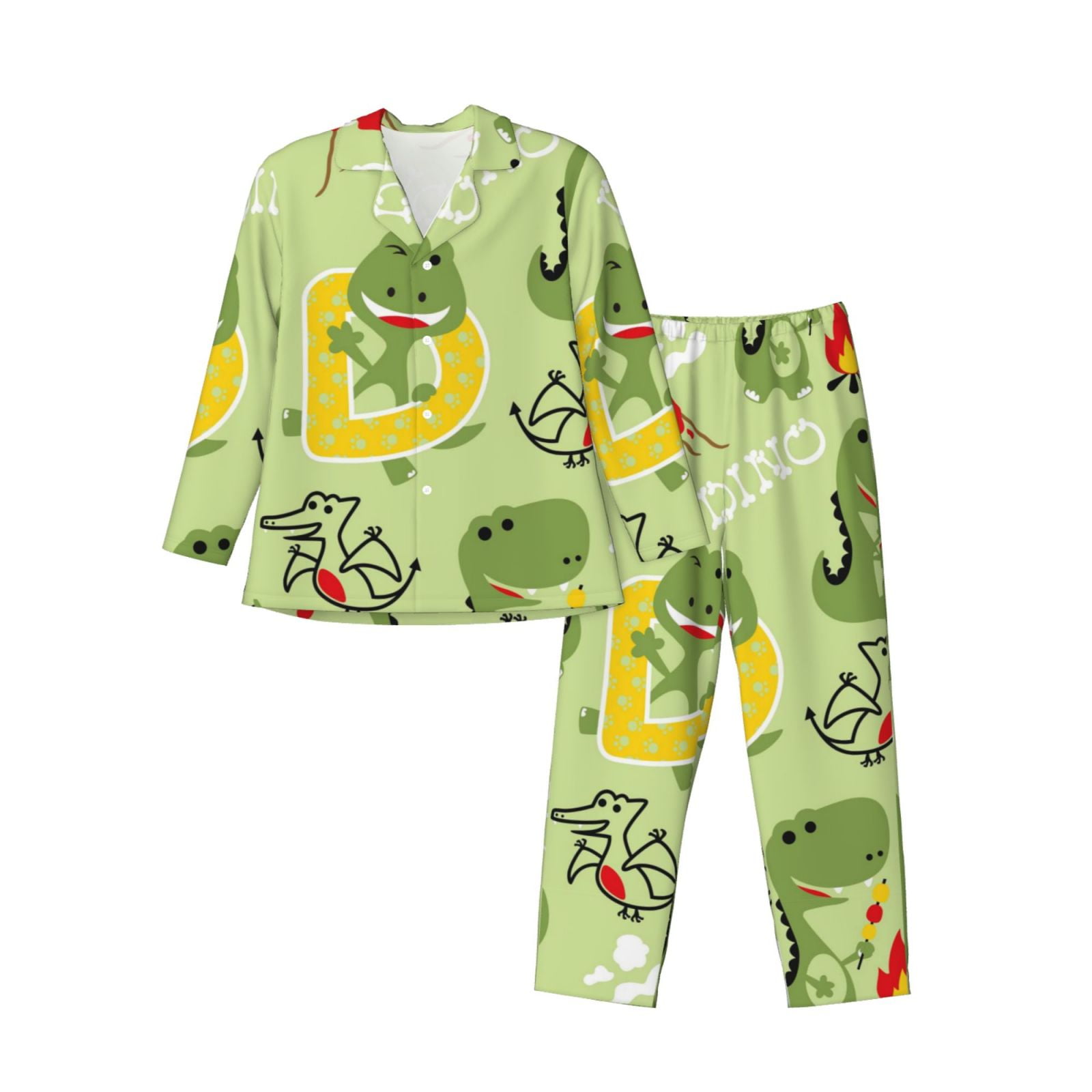 Kll Cute Dinosaurs Cartoon Sleepwear Mens Flannel Pajamas,Long Cotton ...