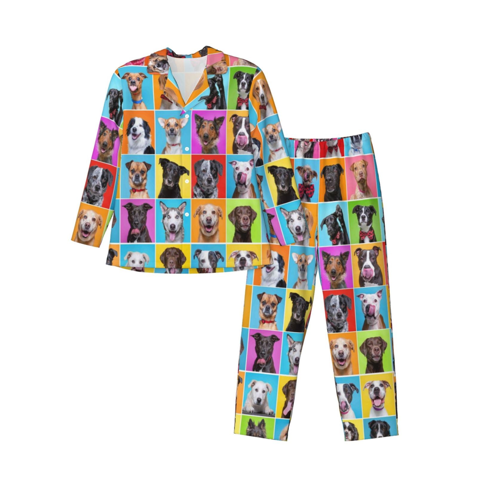 Kll Cute Dogs Collage Sleepwear Mens Flannel Pajamas,Long Cotton Pj Set ...