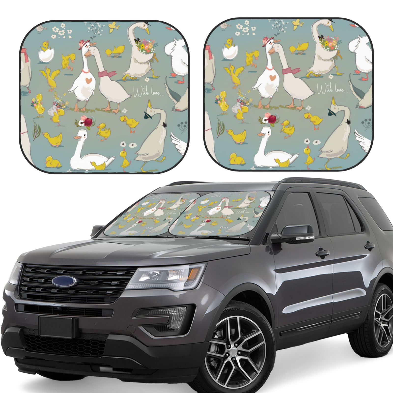 Kll Cute Farm Birds Windshield Sun Shade 2-Piece Foldable Car Front ...