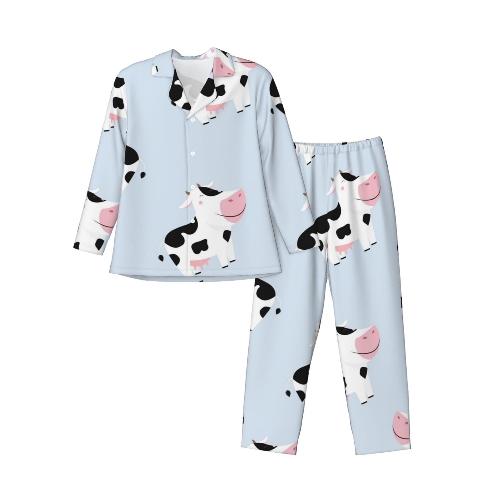 Kll Cute Farm Cow Sleepwear Mens Flannel Pajamas,Long Cotton Pj Set ...