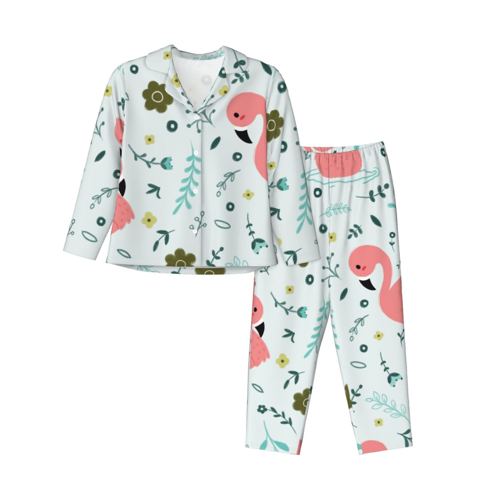 Kll Cute Flamingo Print Women'S Long Sleeve Pajamas With Pants ...