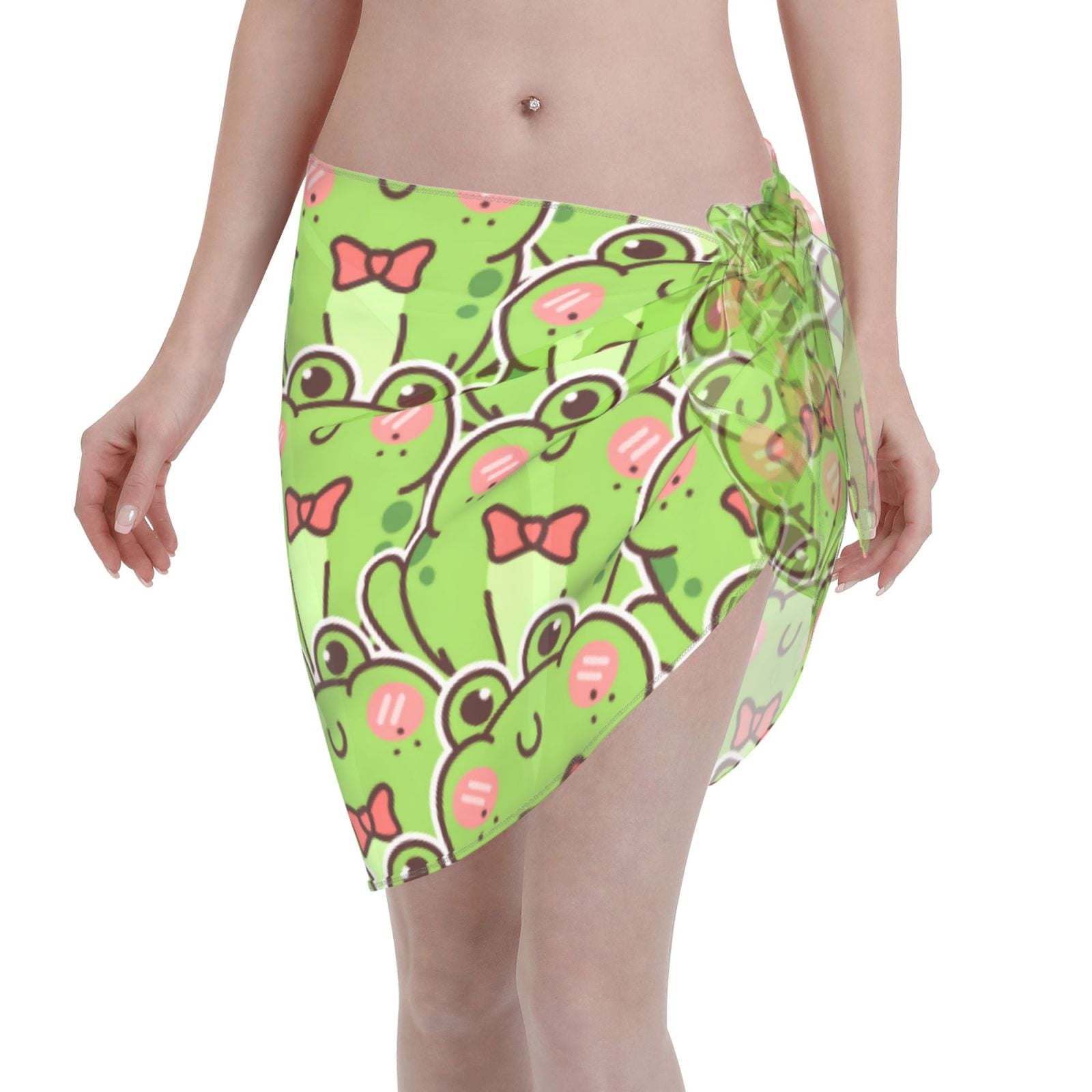 Kll Cute Green Frog Print Women'S Sarong Coverups Short Bathing Suit Wrap Skirt Beach Wrap ...