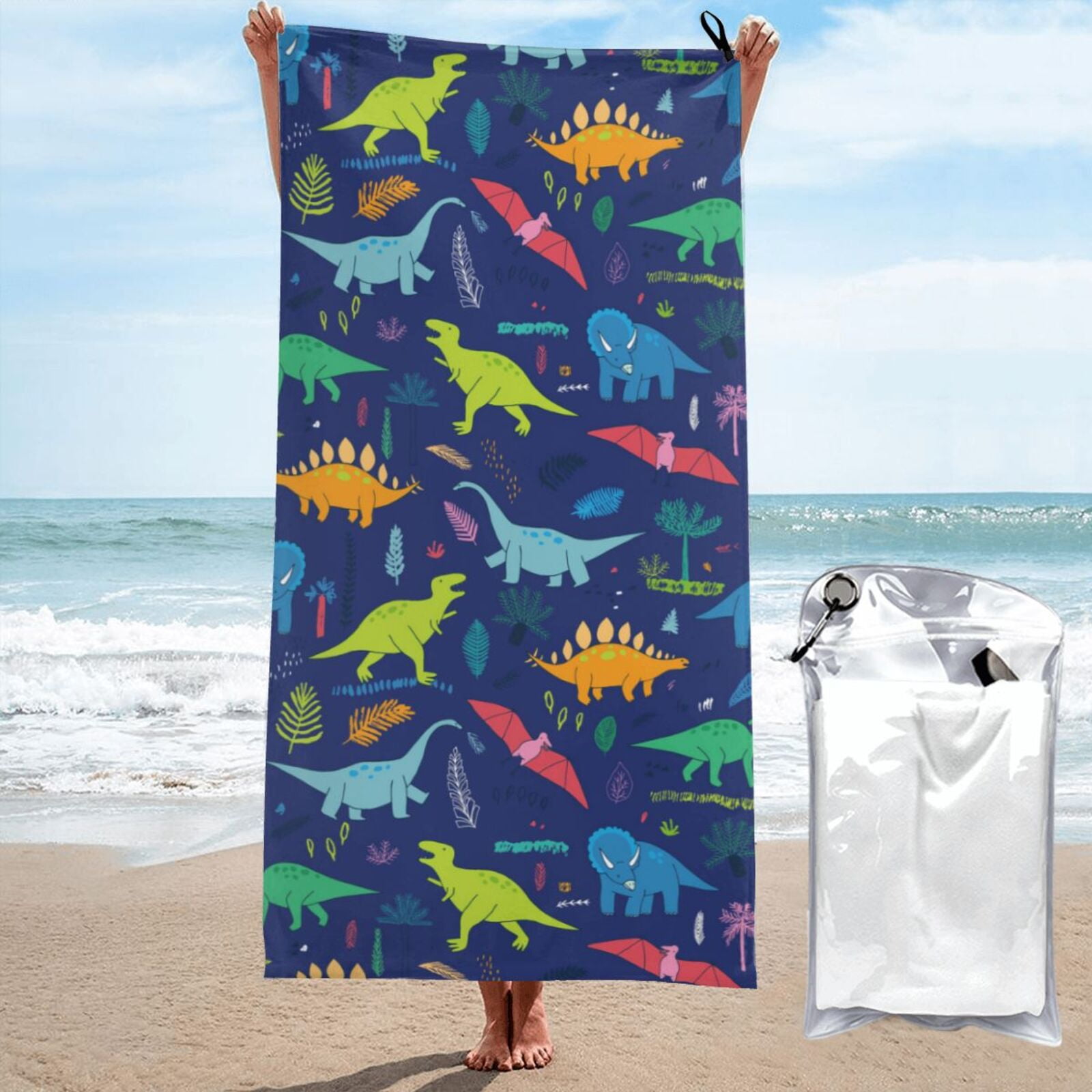 Kll Dinosaurs Adventure With Palms And Tropical Leaves Microfiber Beach ...