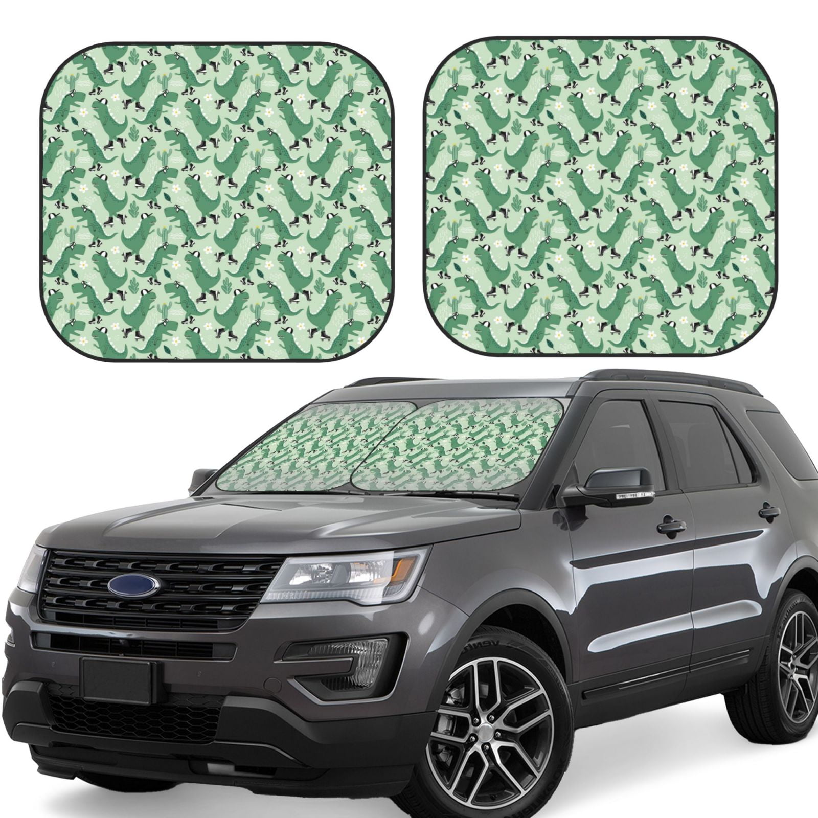 Kll Dinosaurs On Roller Skater Windshield Sun Shade 2-Piece Foldable ...