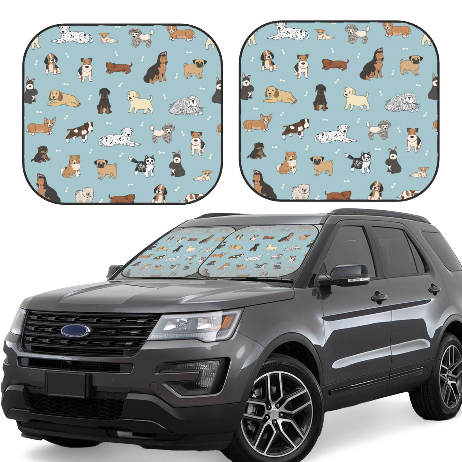 Kll Dog Pets Windshield Sun Shade 2-Piece Foldable Car Front Window ...