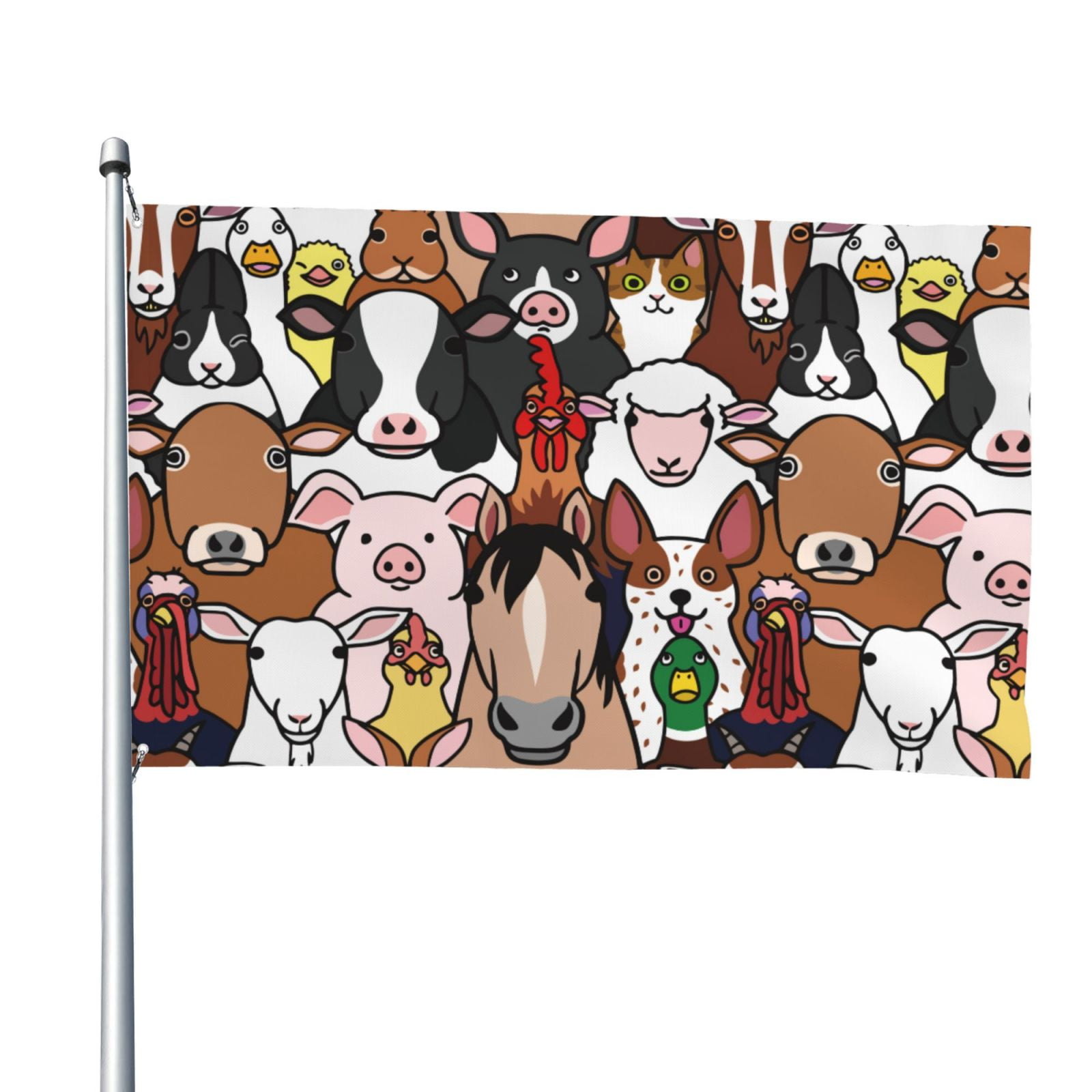 Kll Doodle Farm Animals Faces Flag 4x6 Ft Parade Party Flag Outdoor ...