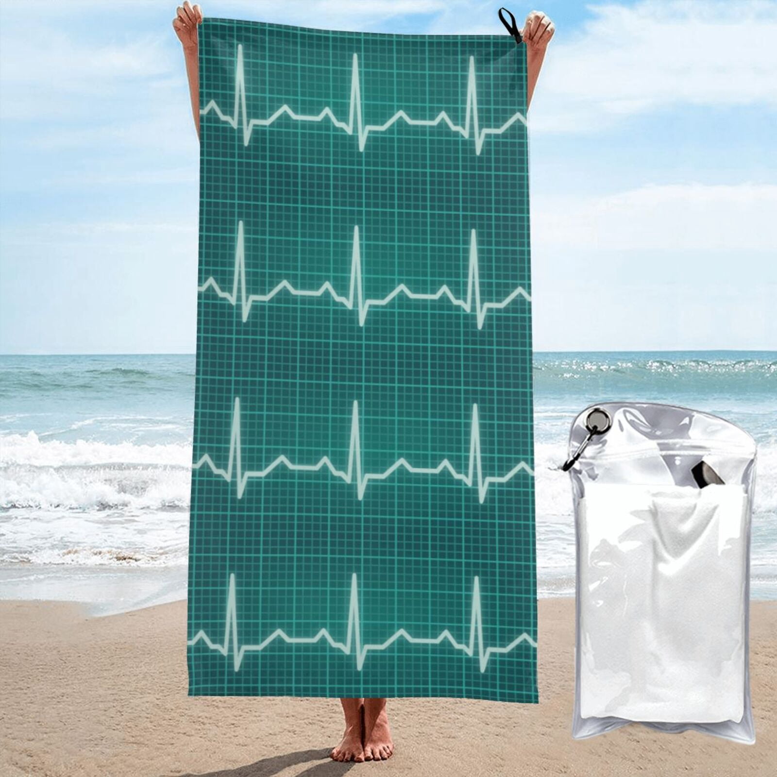 Kll Ecg Wave Microfiber Beach Towel Fast Drying,Extra Large 27.5"X55 ...