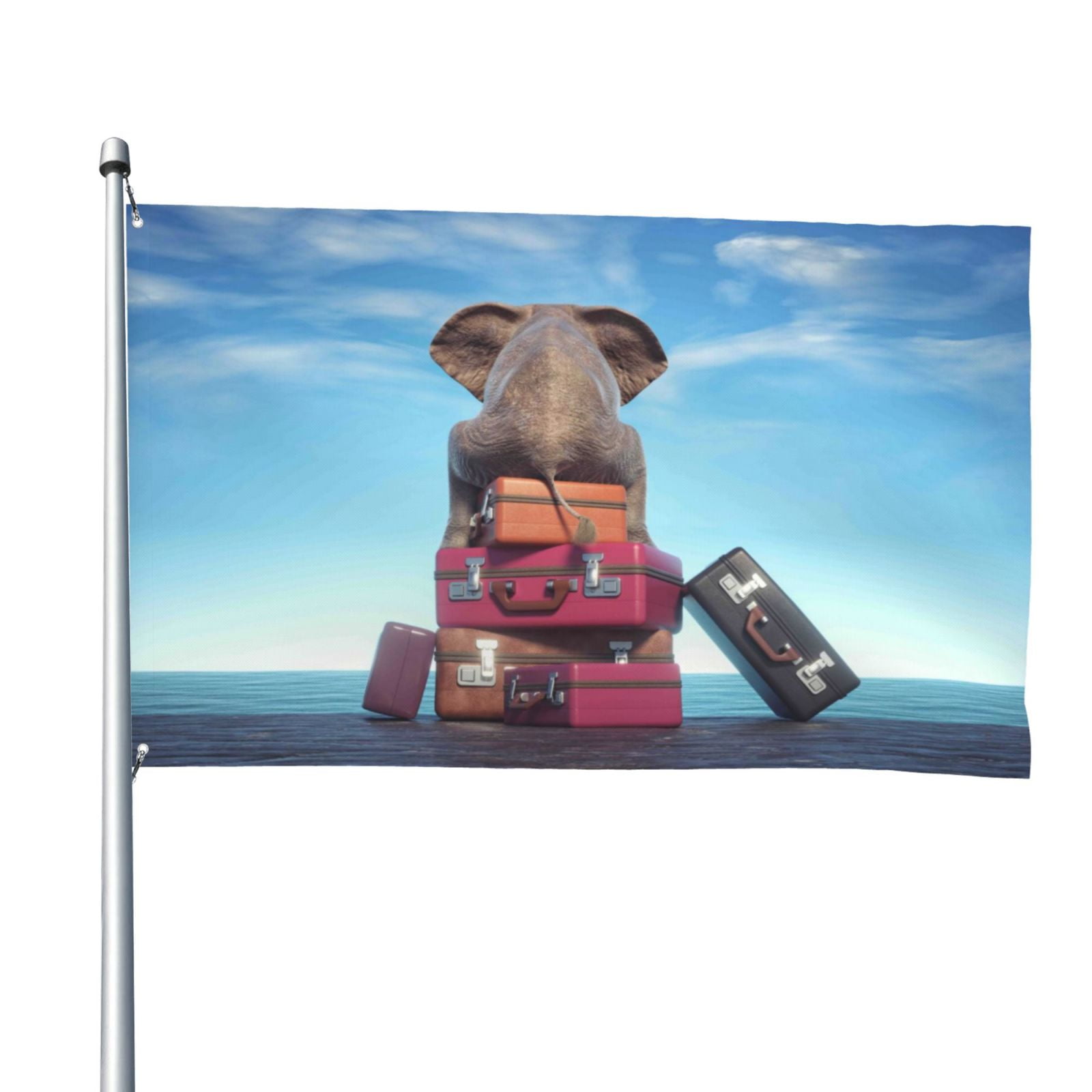 Kll Elephant Sits On A Stack Of Luggages Ocean Flag 4x6 Ft Parade Party ...