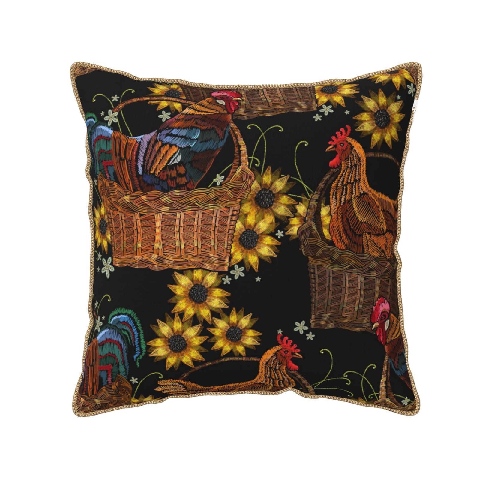 Kll Embroidery Chicken Rooster Decorative Throw Pillow Covers Velvet ...