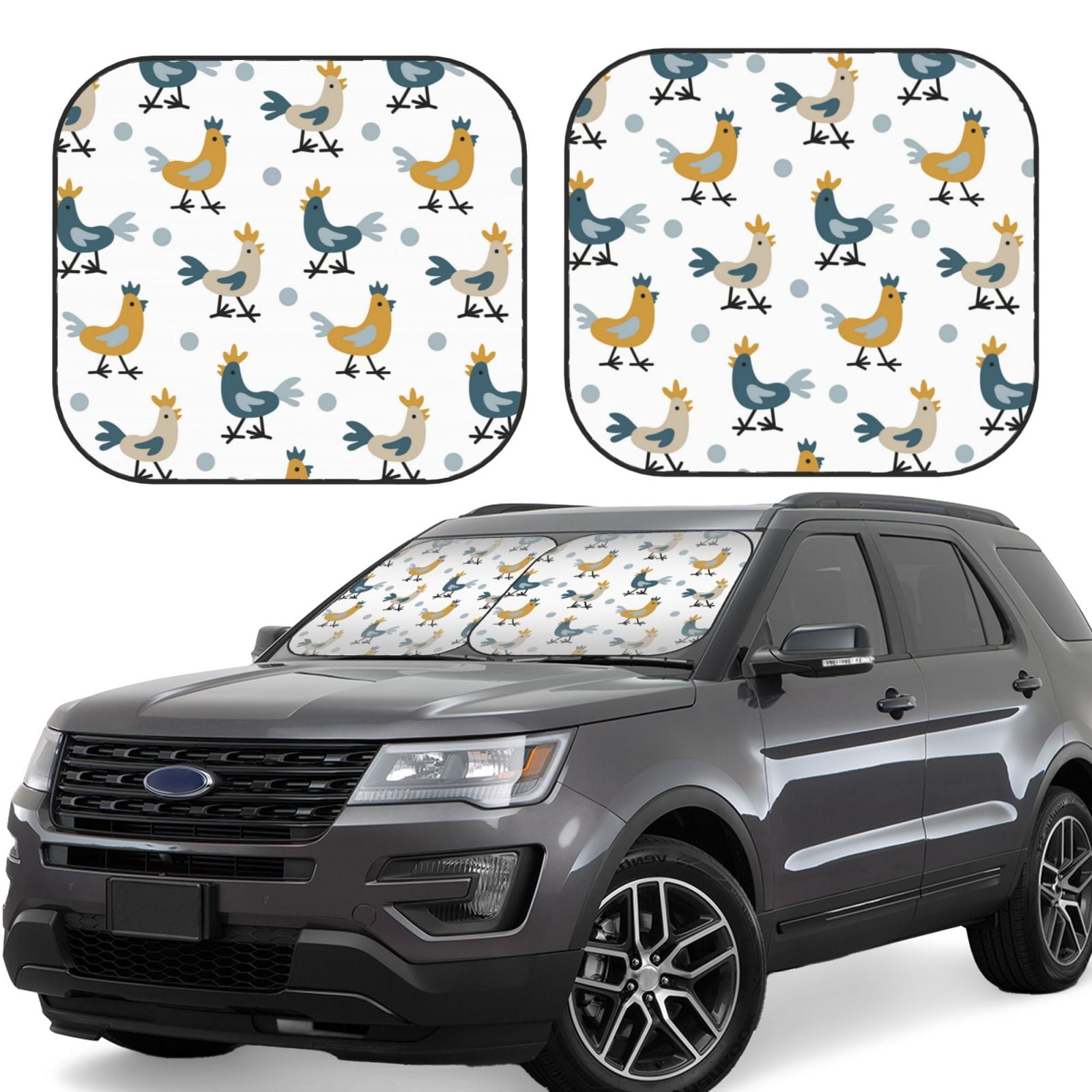 Kll Farm Roosters Windshield Sun Shade 2-Piece Foldable Car Front ...