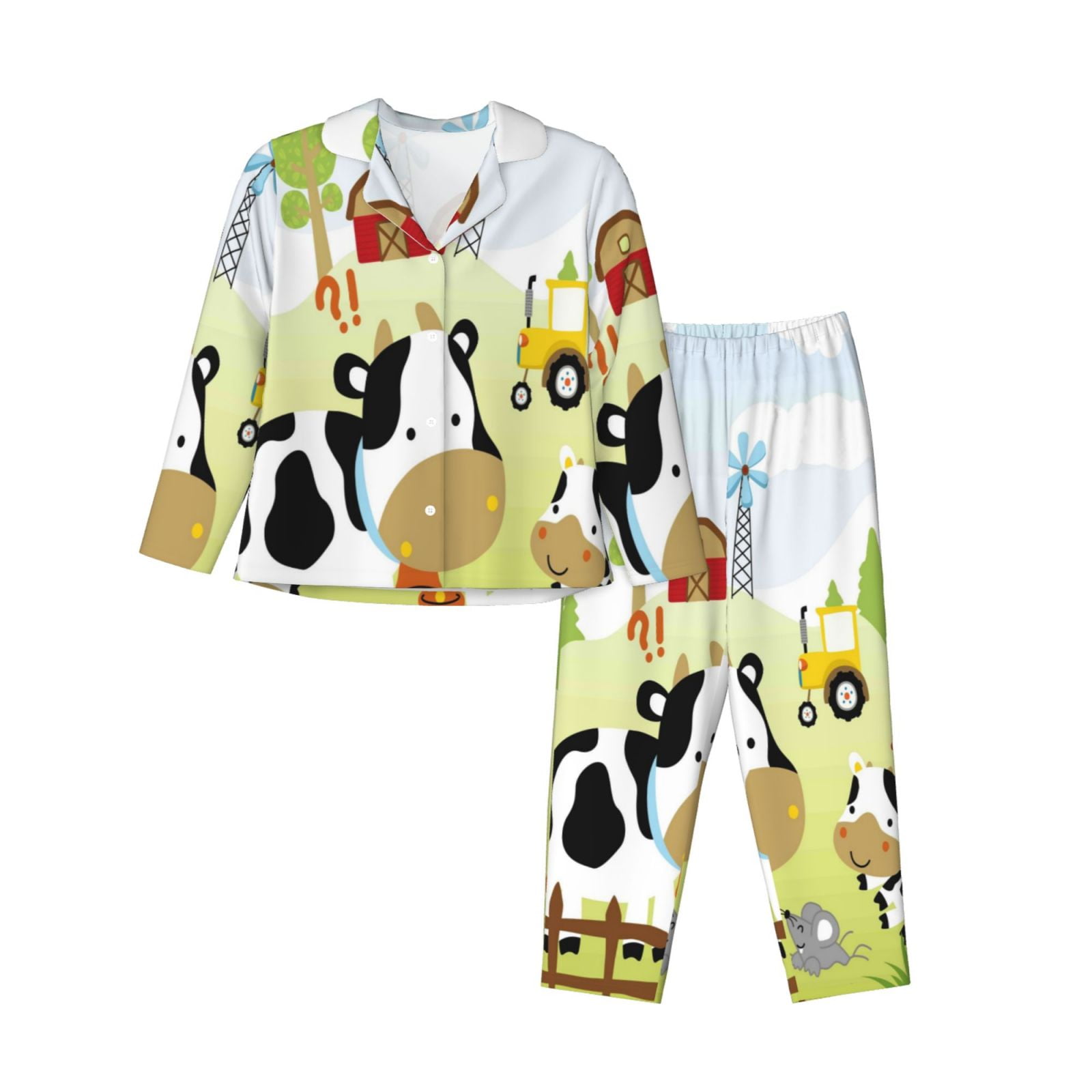 Kll Farmfield With Cute Animals Print Women'S Long Sleeve Pajamas With ...
