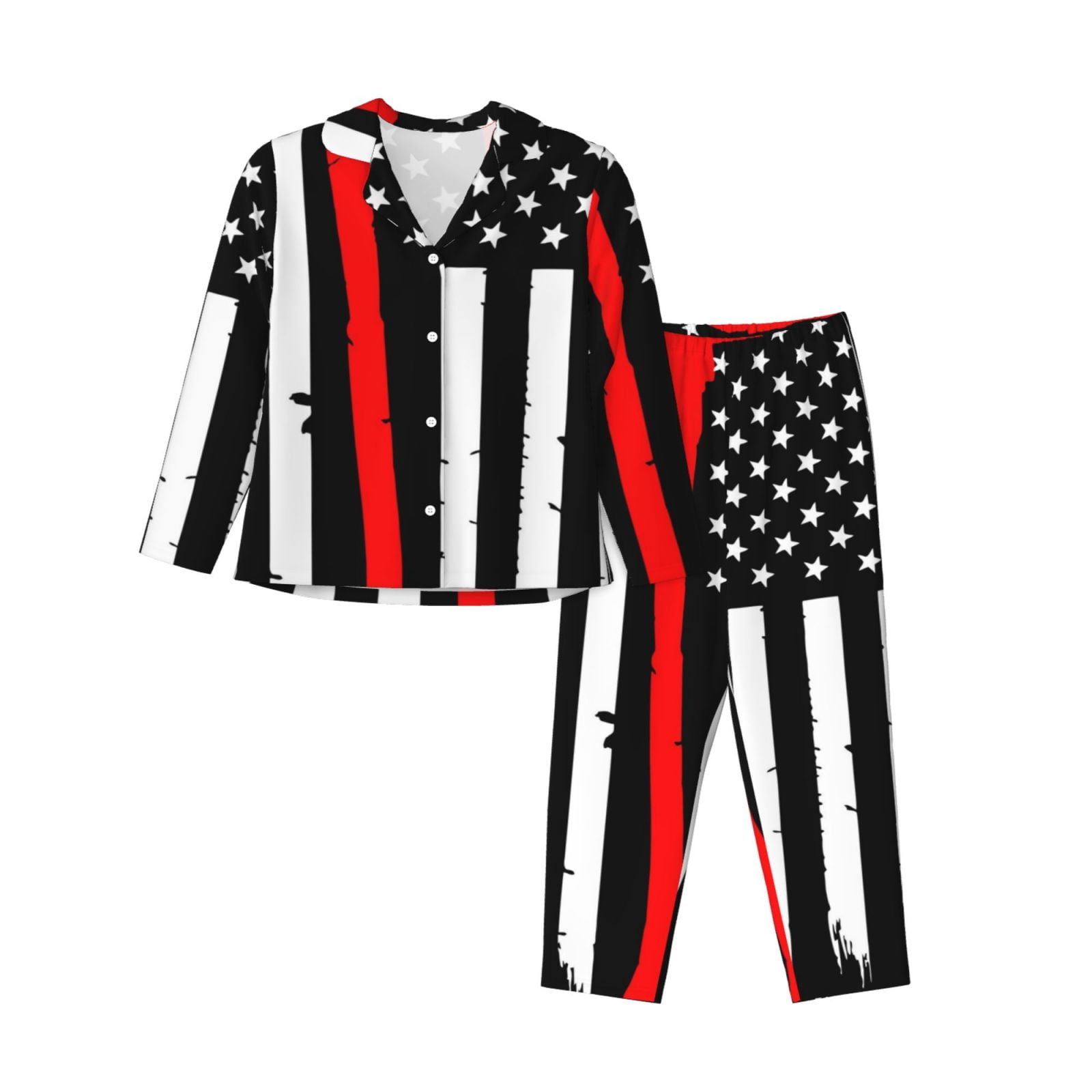 Kll Firefighters Usa Flag Print Women'S Long Sleeve Pajamas With Pants ...