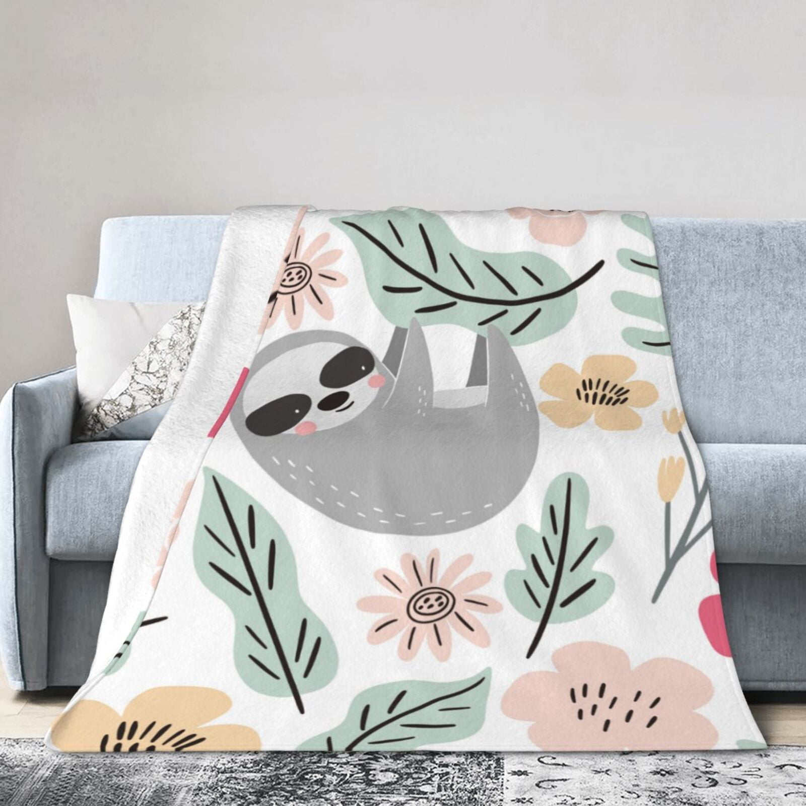 Kll Fleece Blanket Plush Throw Blanket Cute Cartoon Sloth,Soft Fuzzy ...