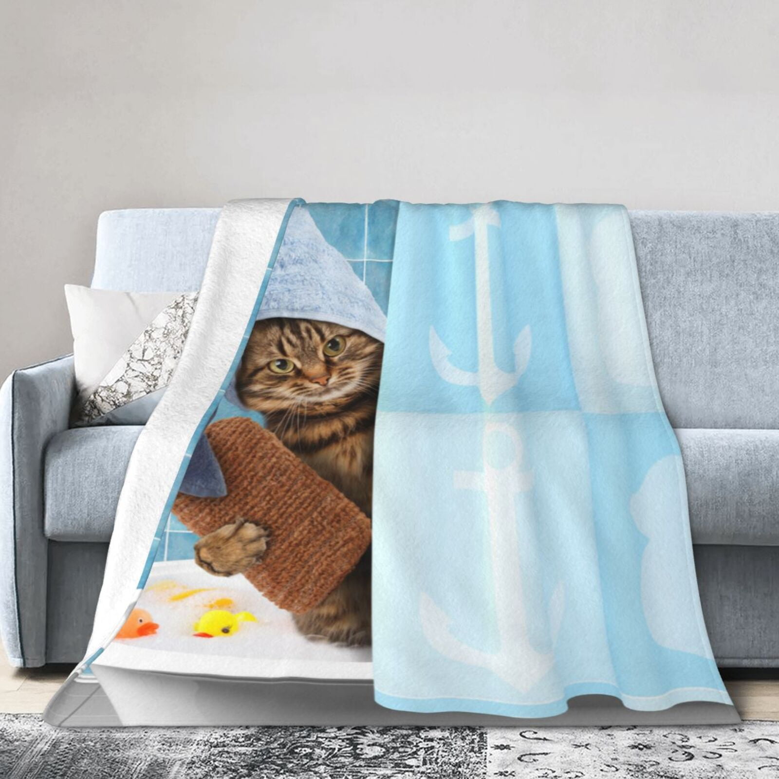 Kll Fleece Blanket Plush Throw Blanket Funny Cat Taking A Bath,Soft ...