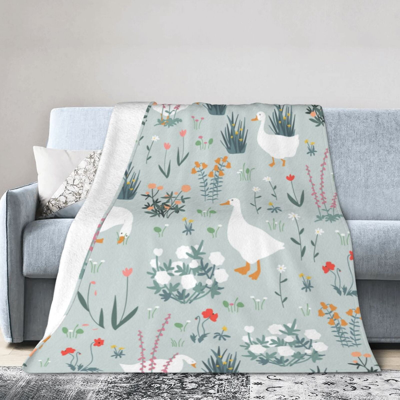 Kll Fleece Blanket Plush Throw Blanket Goose And Doodle Flowers,Soft ...