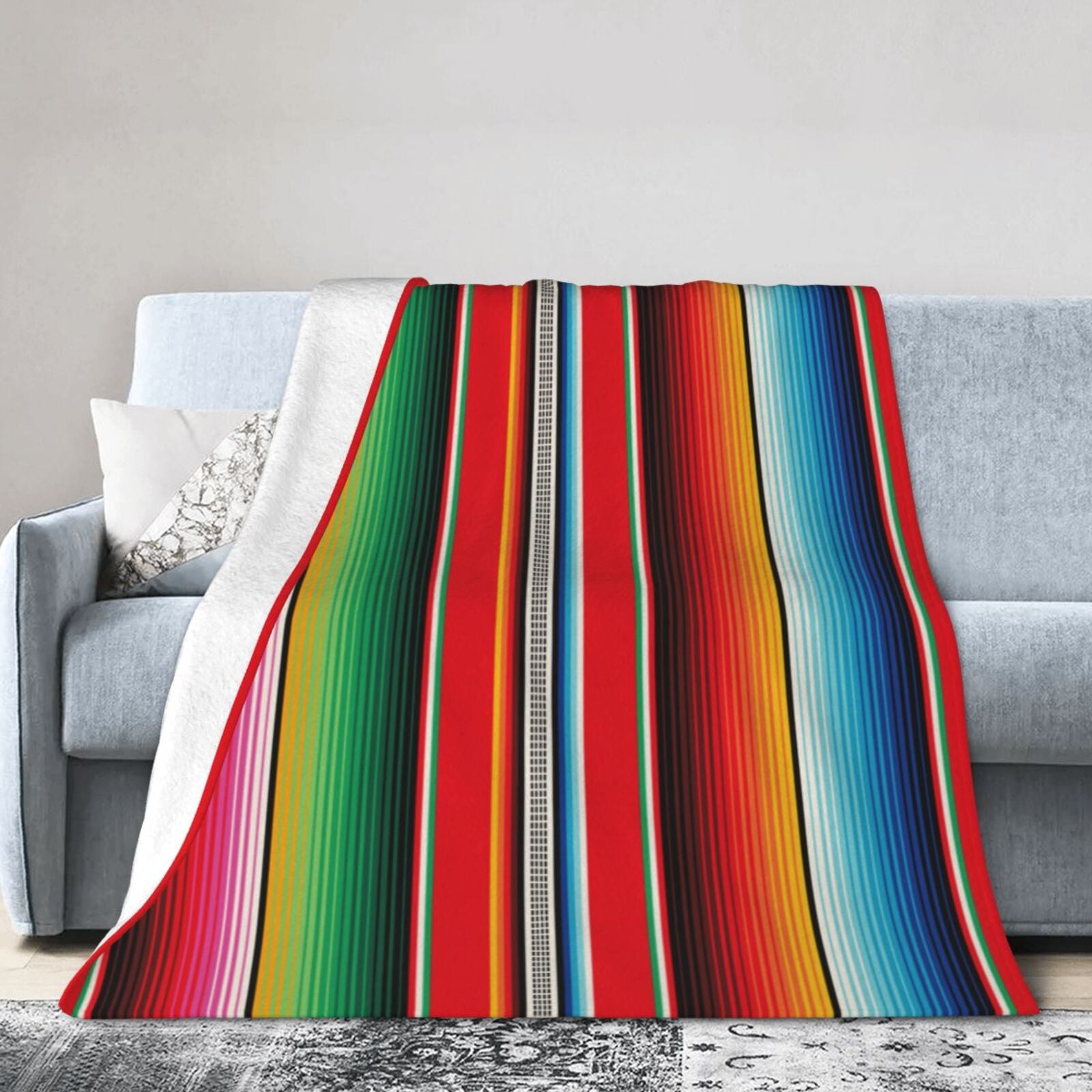 Kll Fleece Blanket Plush Throw Blanket Mexican Serape Blanket Stripes ...