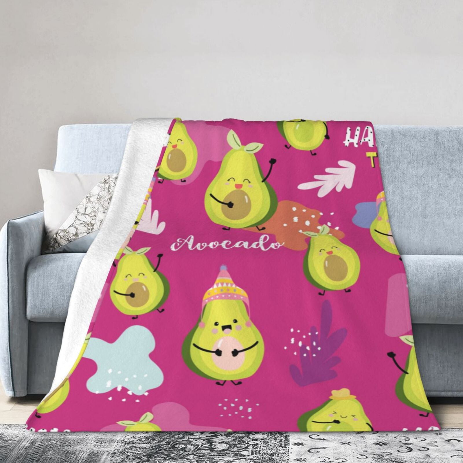 Kll Fleece Blanket Plush Throw Blanket Pink Green Avocado,Soft Fuzzy ...