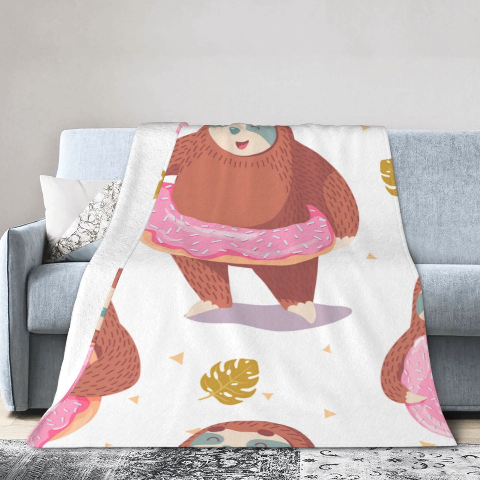 Kll Fleece Blanket Plush Throw Blanket Sloth With Donuts1,Soft Fuzzy ...